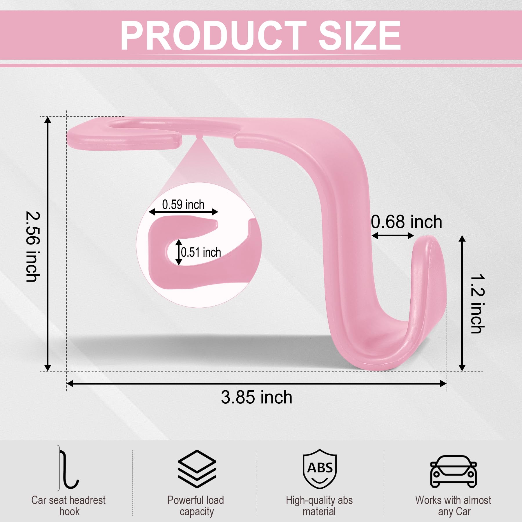 LivTee Car Seat Headrest Hook, Auto Seat Hook Hangers Storage Organizer Interior Accessories for Purse Coats Umbrellas Grocery Bags Handbag, 4-Pack - Pink