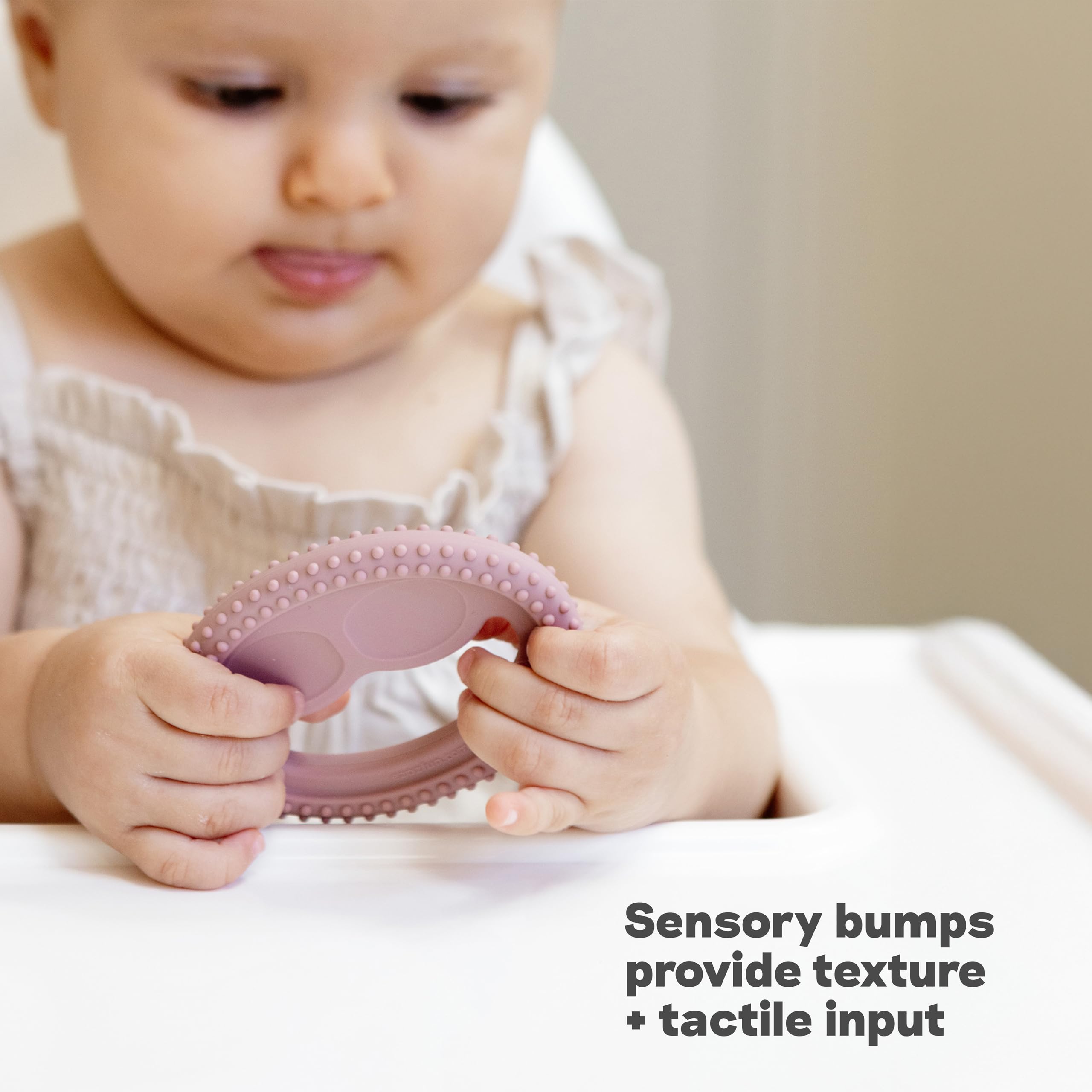 ezpz Oral Development Tools - 3 Months+ (3 Pack in Coral) - Non-Slip Loop, Smile and Stick, 100% Silicone Tools to Practice Feeding + Chewing - Sensory Bumps - Dishwasher Safe