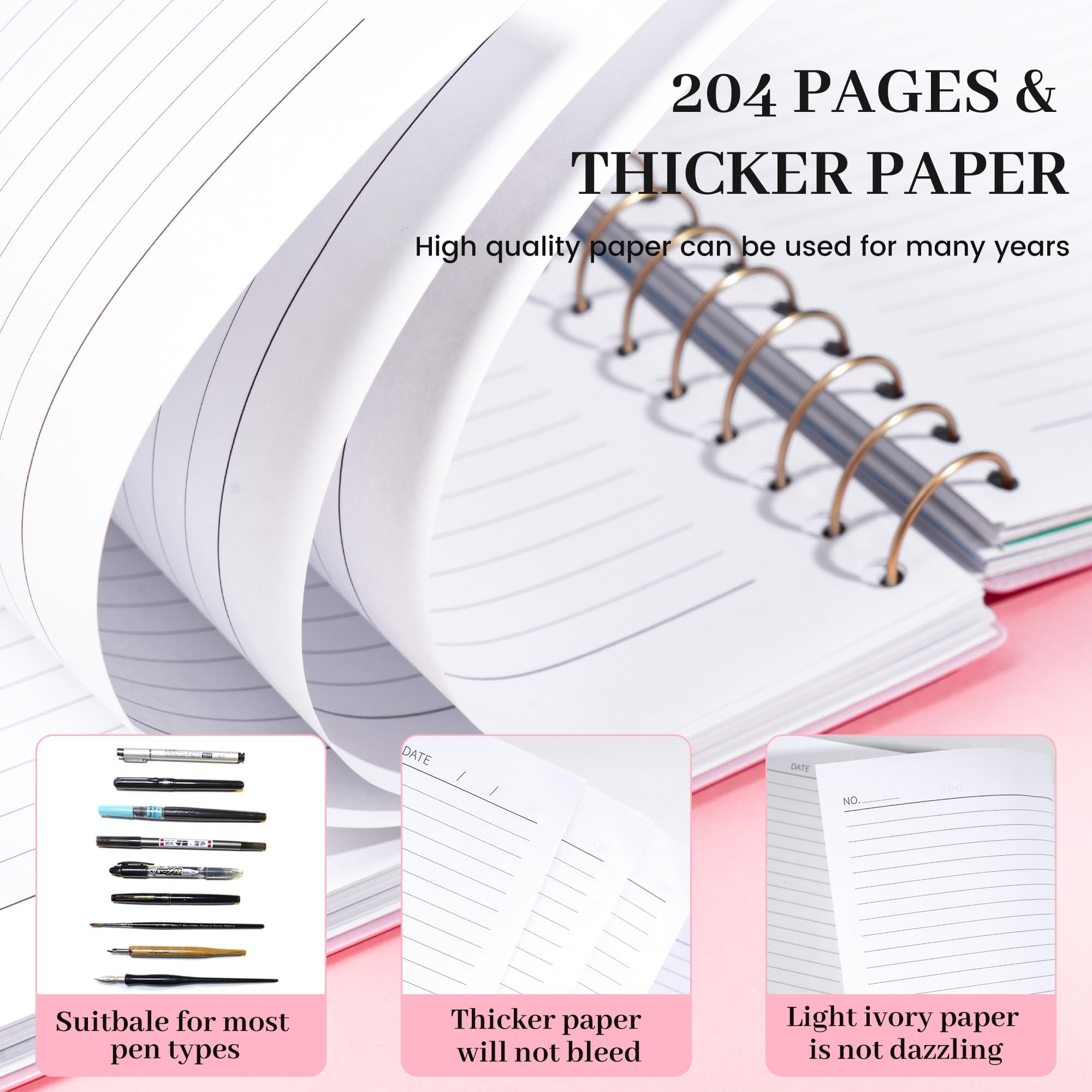 CAGIE 5 Subject Notebook College Ruled with Removable Tabs, Lined Spiral Journals Notebook for Women Men Writing, Notebooks for Work Note Taking School Supplies, A5 - Pink