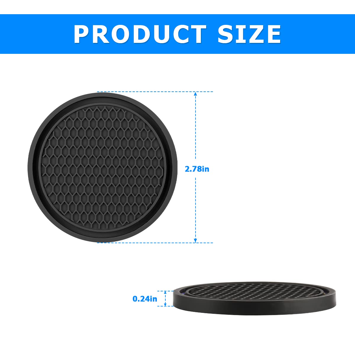 Car Cup Holder Coaster, 4 Pack Non-Slip Insert Coasters, Universal Durable Auto Cup Mat, 2.75 Inch Flexible Silicone Pad for Car Interior, Vehicle Accessories for Men and Women