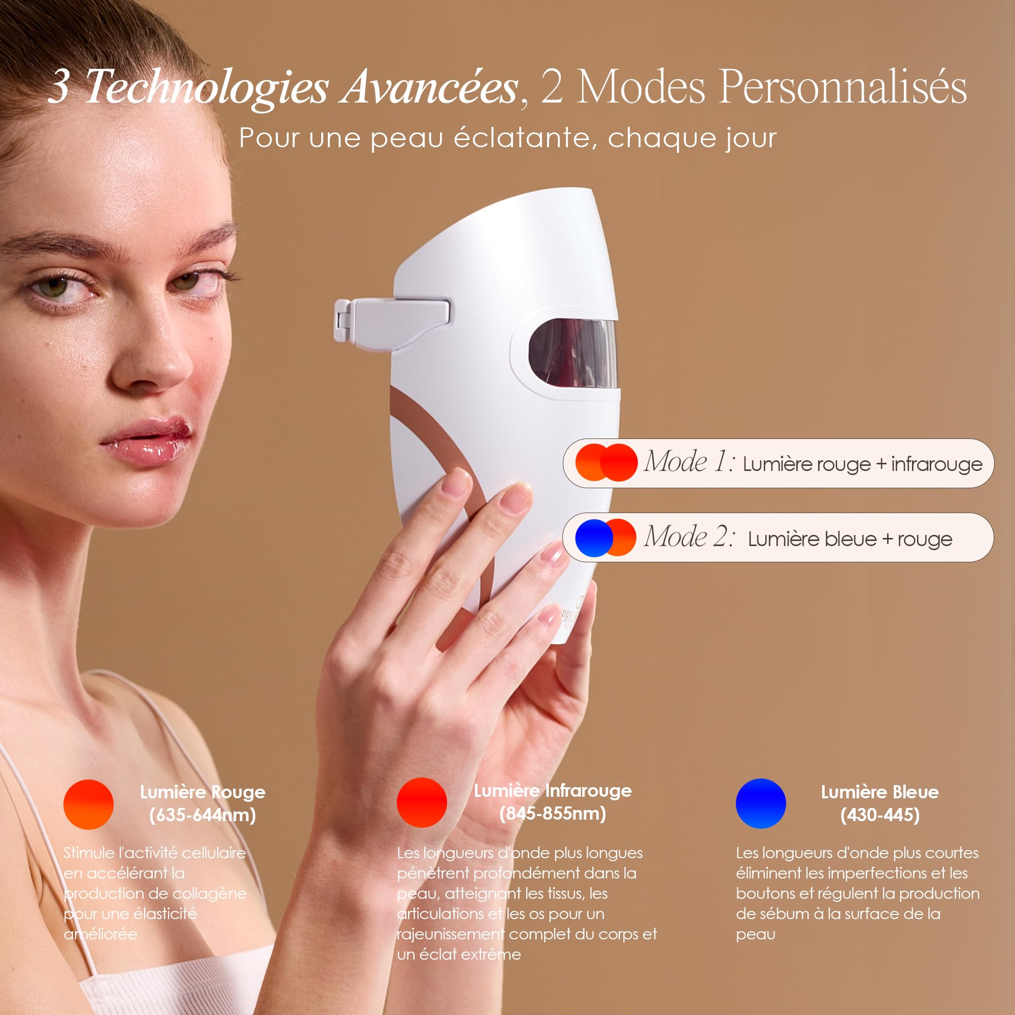 LED Light Therapy Mask by Project E Beauty | Infrared, Red & Blue Light Therapy | Collagen Boost | Anti-Wrinkle | Wireless Face Mask | Advanced Skincare | All Skin Types