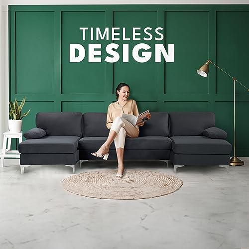 Casa Andrea Milano Modern Large Velvet Fabric U-Shape Sectional Sofa, Double Extra Wide Chaise Lounge Couch