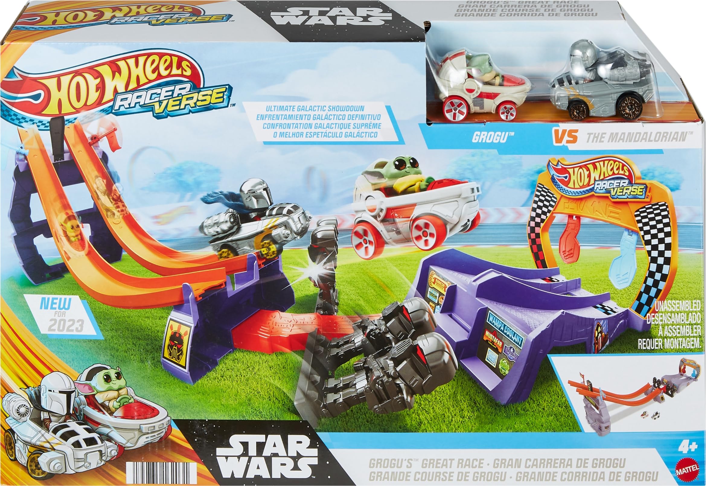 Hot Wheels Star Wars RacerVerse Toy Car Track Set & 2 Die-Cast Racers, Grogu's Great Race, U44Inspired by Star Wars, with Grogu and The Mandalorian