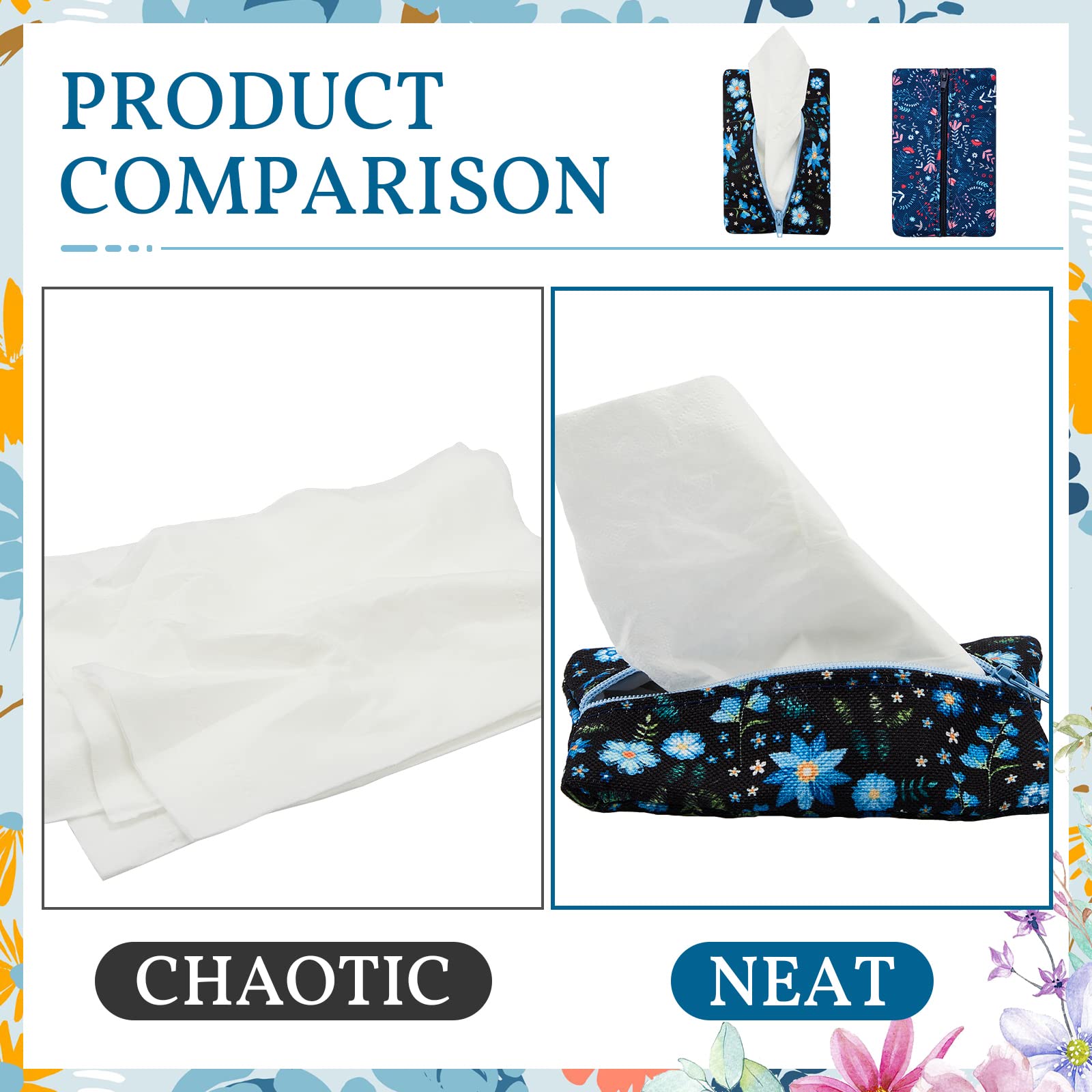 Kigeli 2 Pieces Purse Tissue Holder Travel Tissue Pouch for Purse Fabric Zipper Enclosed Pouches Reusable Flower Pattern Paper Holder for Coins, 5.25 x 3 Inches(Rustic Floral Print)