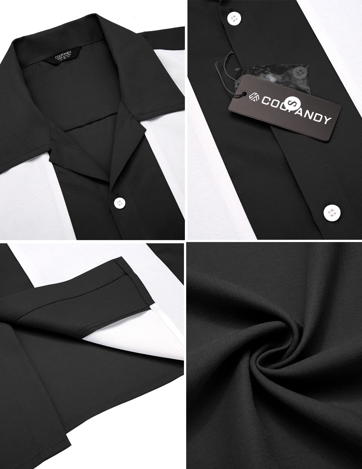 COOFANDY Men's Casual Button Down Shirts Retro Bowling Shirts Beach Wear Clothing Black White