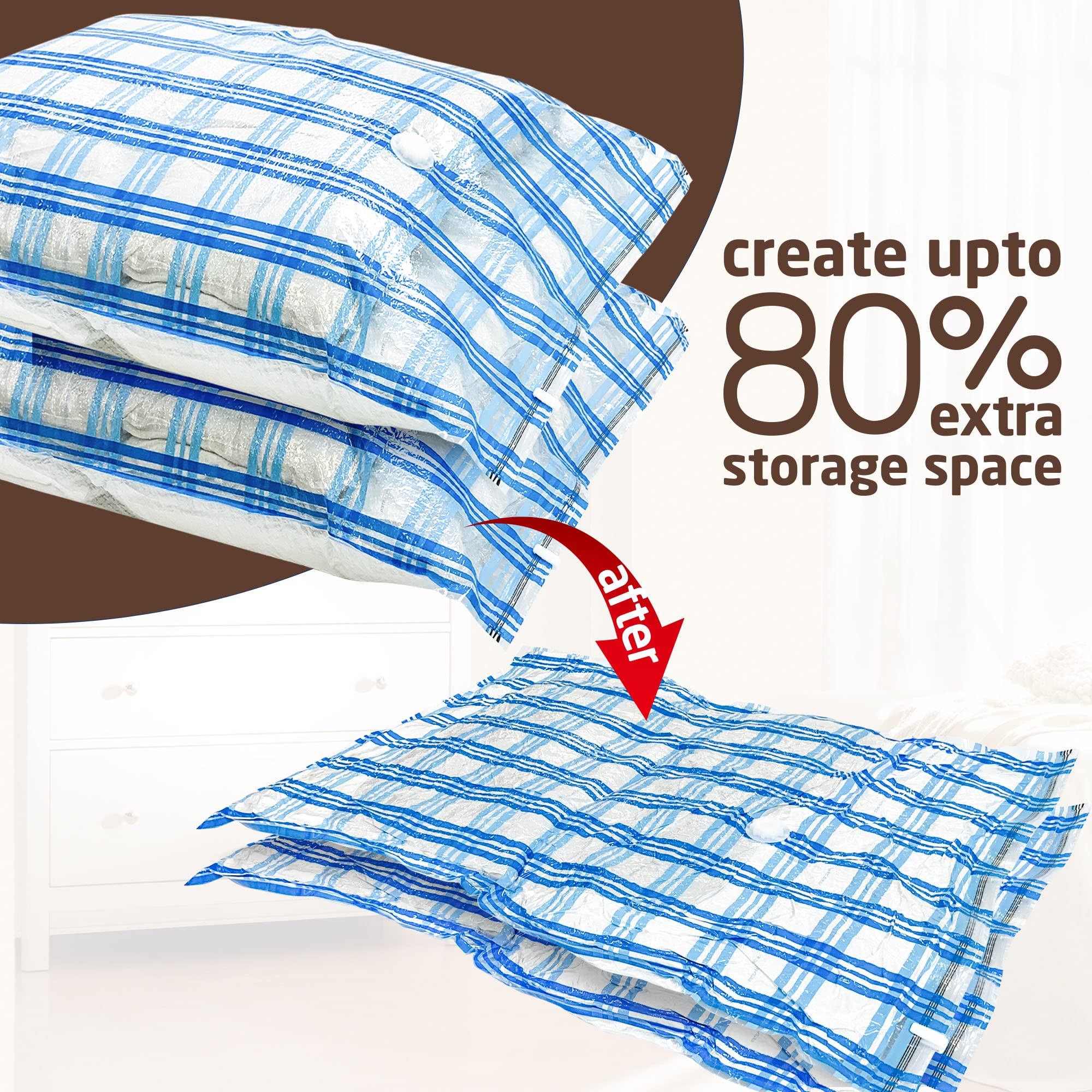 Vacuum Storage Bags, 6 Jumbo Space Saver Vacuum Seal Storage Bags for Clothes, Clothing, Comforters and Blankets