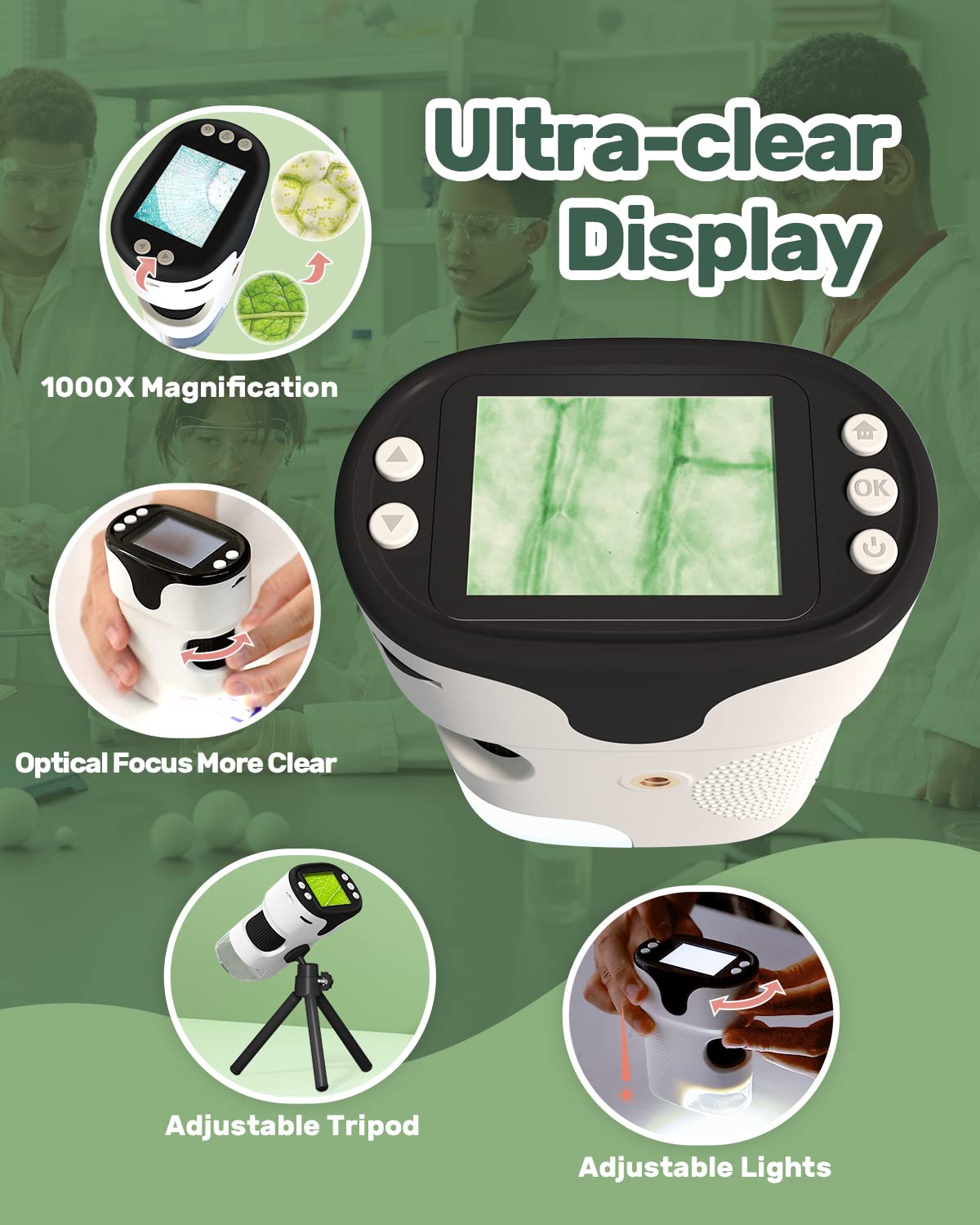 HOLYFUN Handheld Microscope Kit for Kids, Catch Video & Photo, Portable Rechargeable 1000X HD Microscopes Camera Toys, Outdoor Indoor Student Beginner Educational Science Gift for Children Age 6+
