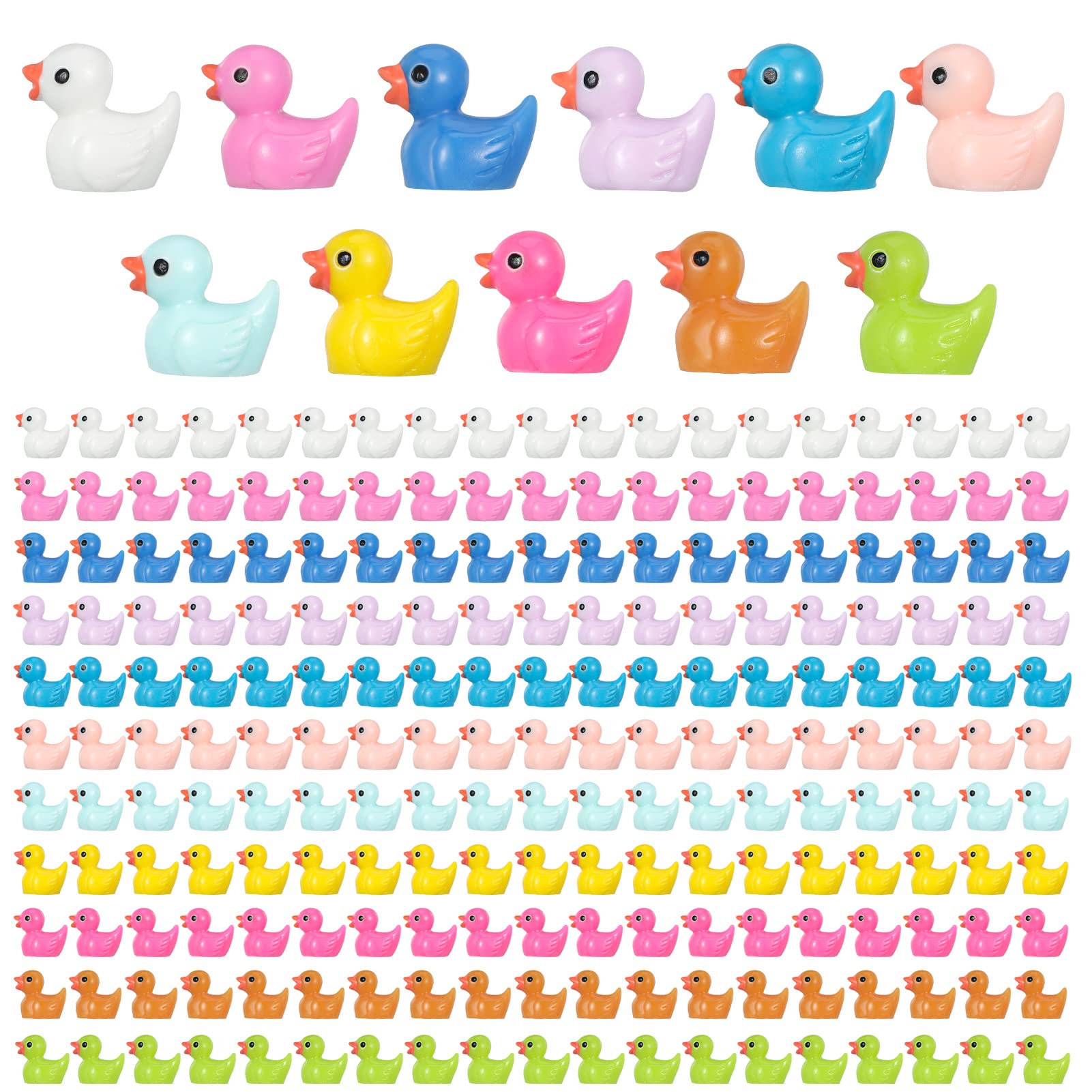 QUEEN KING 11 Colors 220pcs DIY Mini Resin Duck Colorful Miniature Figures Micro Fairy Garden Landscape Aquarium Tiny Ducks Dollhouse Decor
