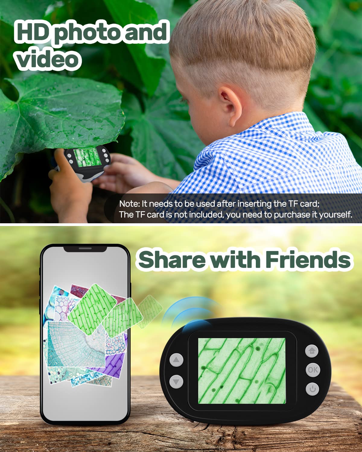 HOLYFUN Handheld Microscope Kit for Kids, Catch Video & Photo, Portable Rechargeable 1000X HD Microscopes Camera Toys, Outdoor Indoor Student Beginner Educational Science Gift for Children Age 6+