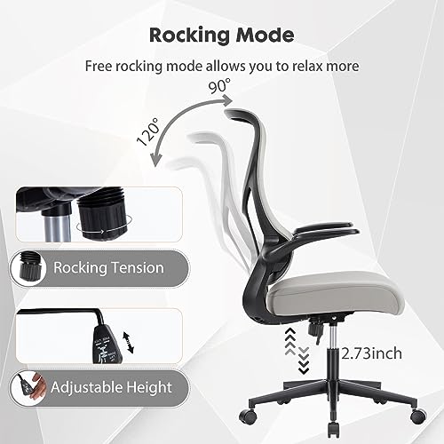 SMUG Ergonomic Office High Back Computer, Mesh Home Desk Lumbar Support, Tilt and Lock, Comfy Rolling Executive Swivel Task Chair with 3D Adjustable Headrest and Armrests, Grey