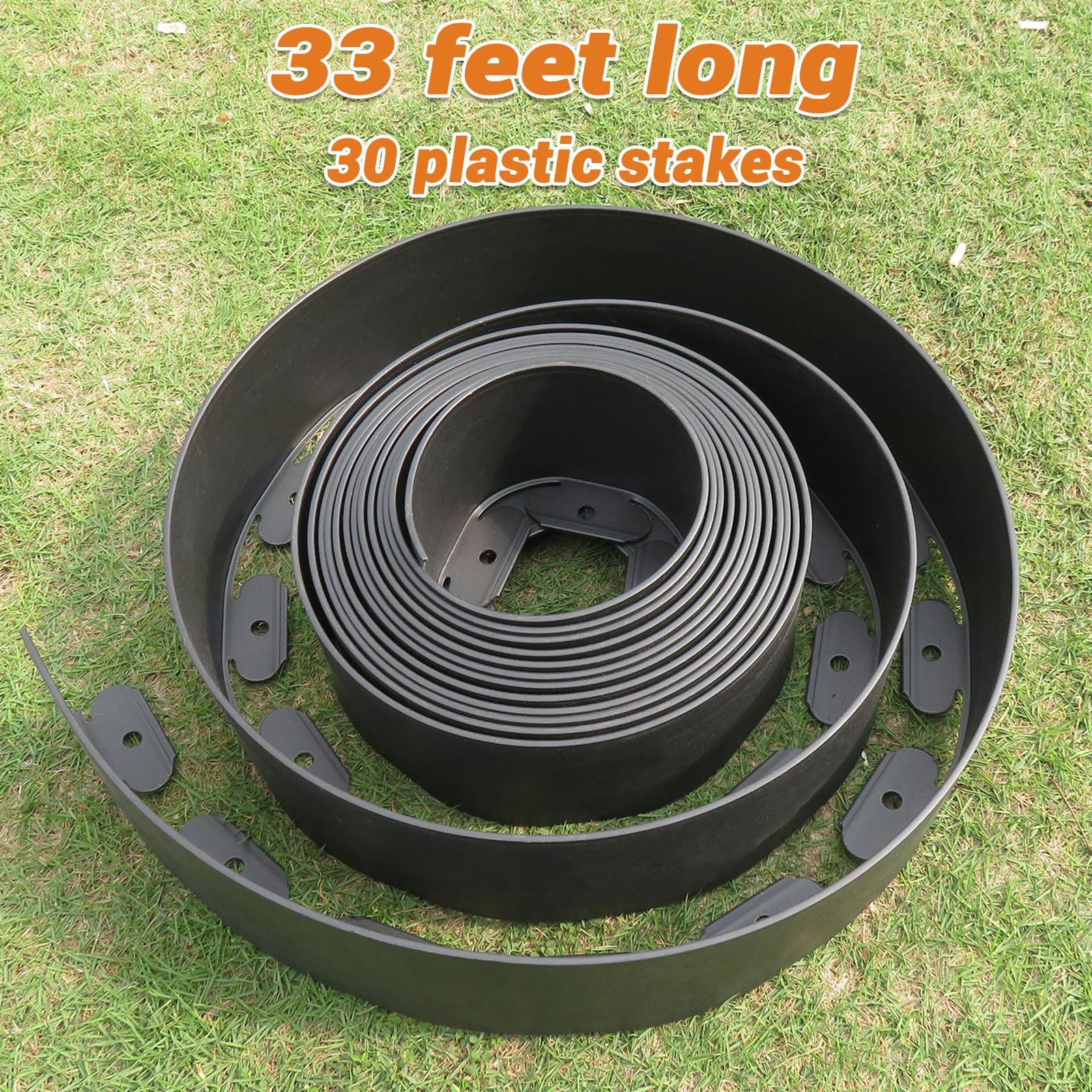 Tall Wall Landscape Edging, Lawn Edging and Landscape Border - No Dig Flower Bed Border Plastic Garden Edging - Rubber Landscape Edging (Plastic Stakes, Black-33feet)