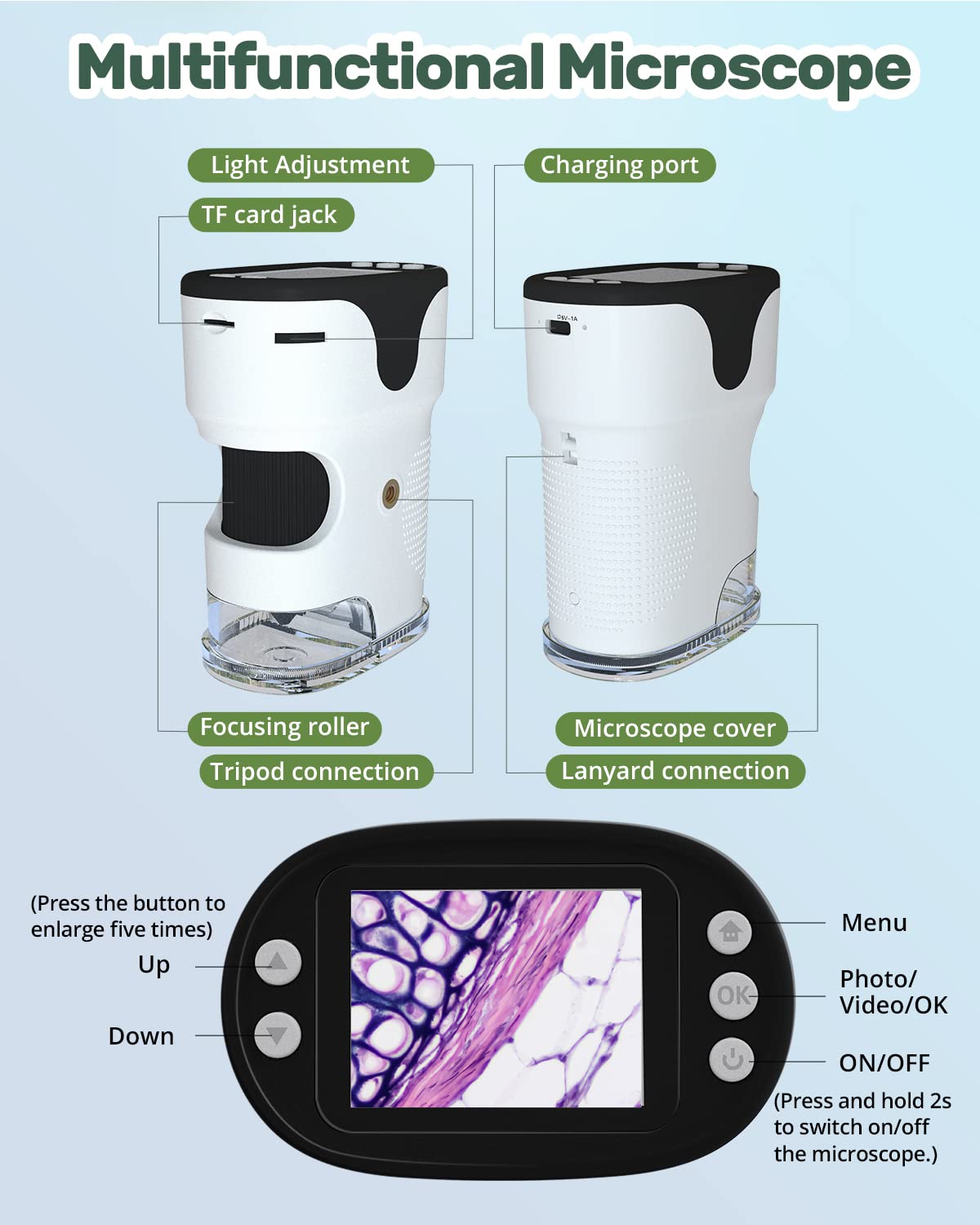 HOLYFUN Handheld Microscope Kit for Kids, Catch Video & Photo, Portable Rechargeable 1000X HD Microscopes Camera Toys, Outdoor Indoor Student Beginner Educational Science Gift for Children Age 6+