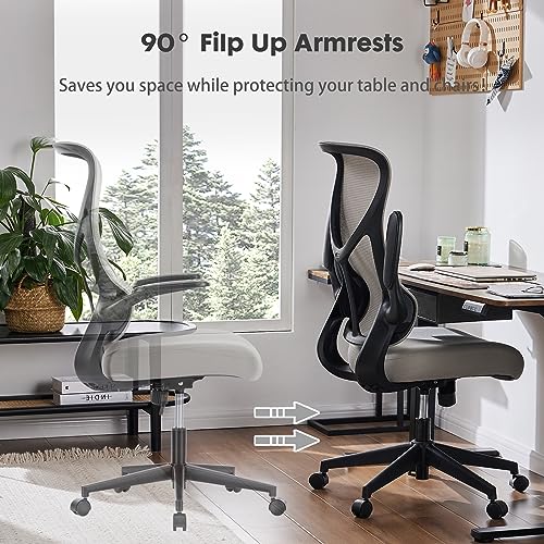 SMUG Ergonomic Office High Back Computer, Mesh Home Desk Lumbar Support, Tilt and Lock, Comfy Rolling Executive Swivel Task Chair with 3D Adjustable Headrest and Armrests, Grey