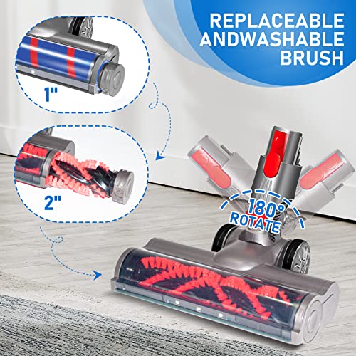 ALSTON Soft/Hard Roller Floor Brush Motorhead Attachment Vacuum Cleaner Head Replacement for Dyson V7 V8 V10 V11 V15 with LED Headlight and Triger Lock