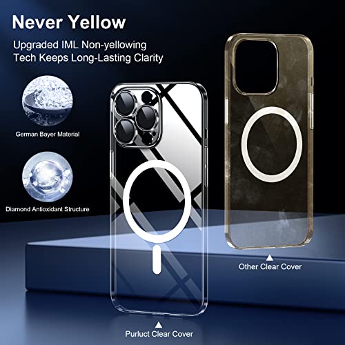 Purluct Magnetic Slim Designed for iPhone 13 Pro Max Case[Compatible with MagSafe],Thin Finish Skin Hard Back Case [Non Yellowing] Ultra Protective Fit Cover with Camera Protection 6.7 Inch (Clear)