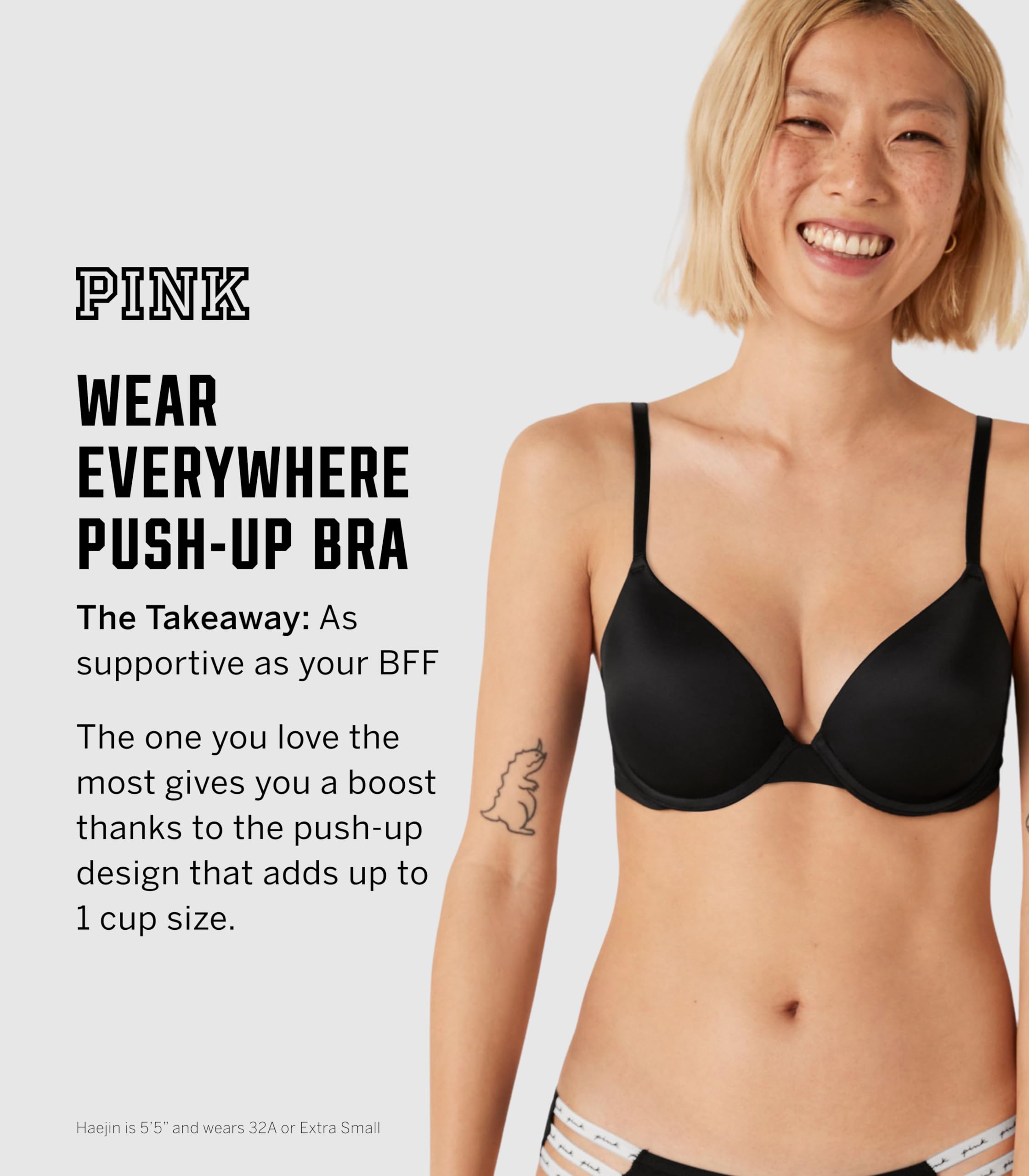 Victoria's Secret Pink Wear Everywhere Push Up Bra, Padded, Smoothing, Bras for Women, Beige (34B)