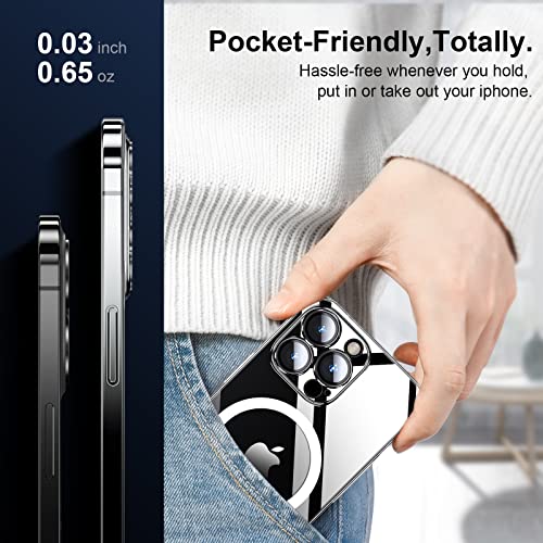 Purluct Magnetic Slim Designed for iPhone 13 Pro Max Case[Compatible with MagSafe],Thin Finish Skin Hard Back Case [Non Yellowing] Ultra Protective Fit Cover with Camera Protection 6.7 Inch (Clear)