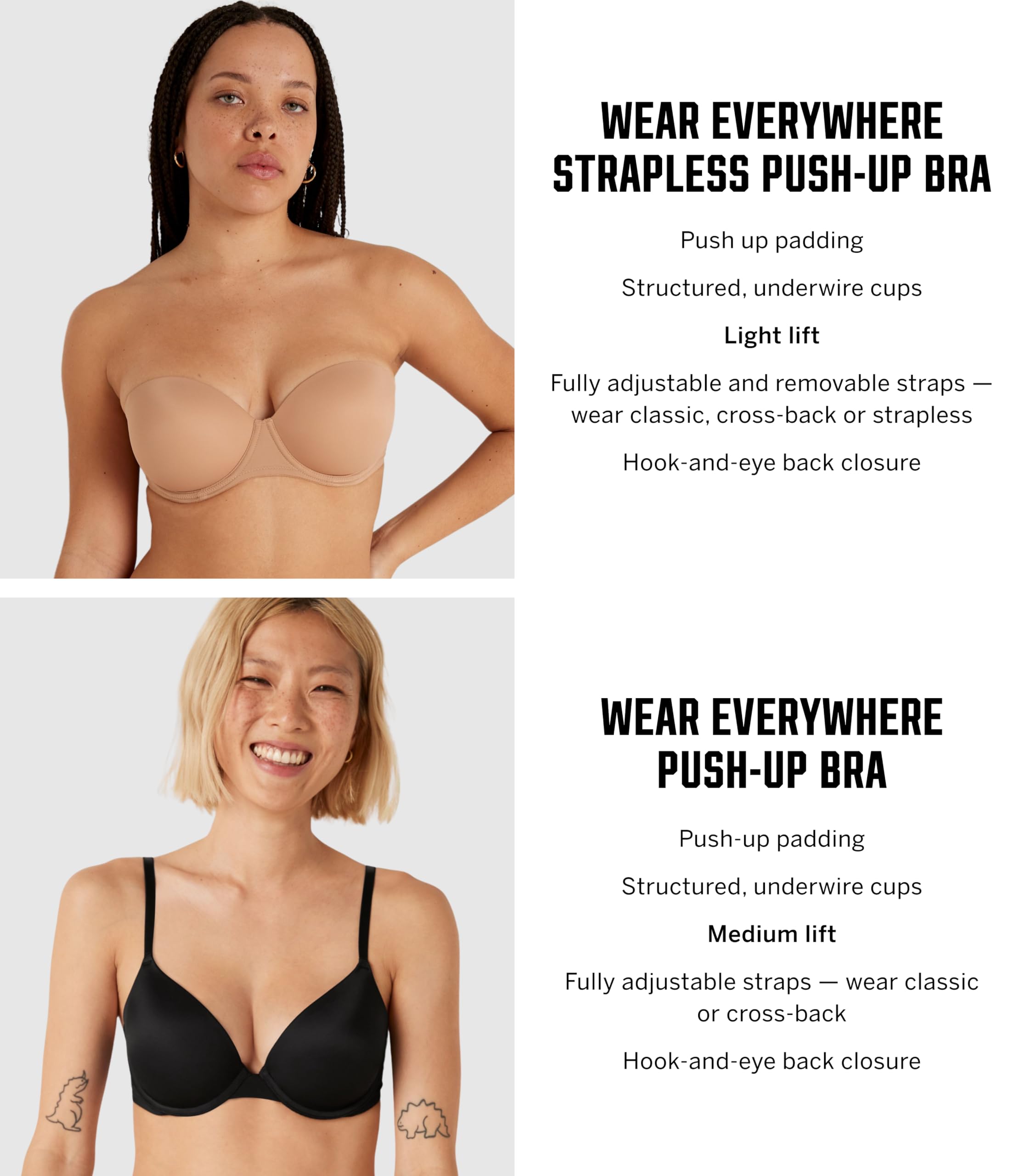 Victoria's Secret Pink Wear Everywhere Push Up Bra, Padded, Smoothing, Bras for Women, Beige (34B)
