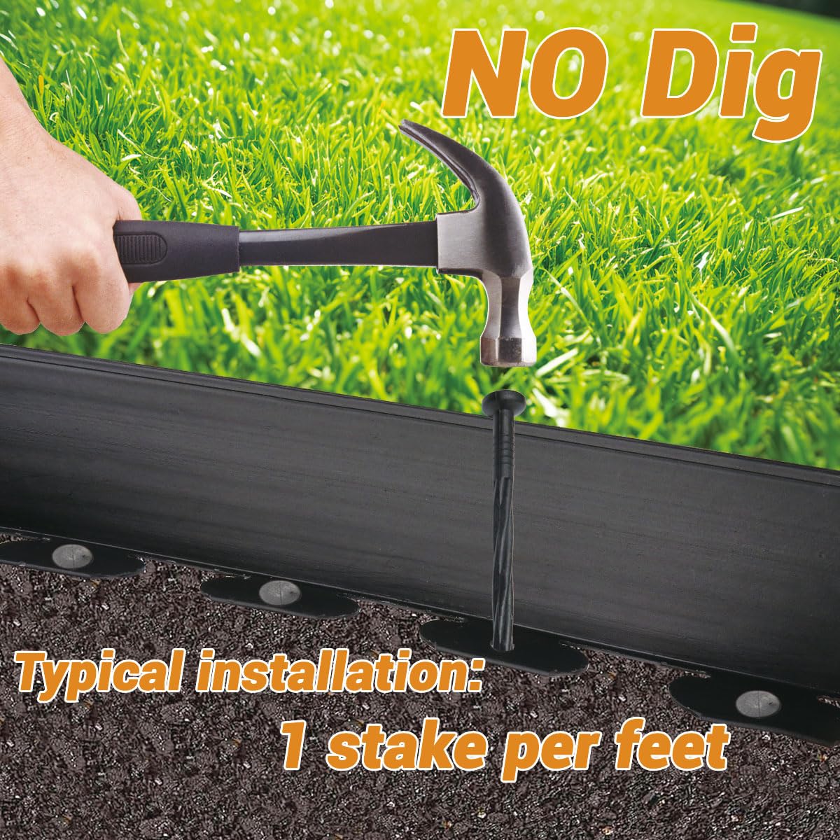 Tall Wall Landscape Edging, Lawn Edging and Landscape Border - No Dig Flower Bed Border Plastic Garden Edging - Rubber Landscape Edging (Plastic Stakes, Black-33feet)