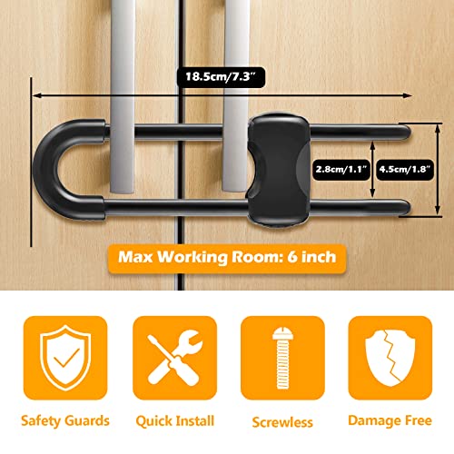 10 Pack Cabinet Locks for Babies, Baby Proofing Cabinet Locks, Adjustable U-Shaped Sliding Cabinet Child Safety Locks Childproof Latches for Knob Handles on Kitchen Storage Door Closet Dresser (Black)