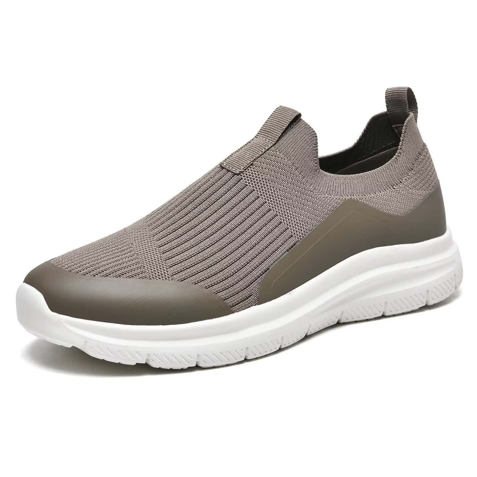 ZZS Men's Slip On Walking Shoes-Lightweight Casual Sneakers Tennis Knit Athletic Comfortable Breathable Non Slip Running Shoes for Gym Hiking Coffee Colored Size 10