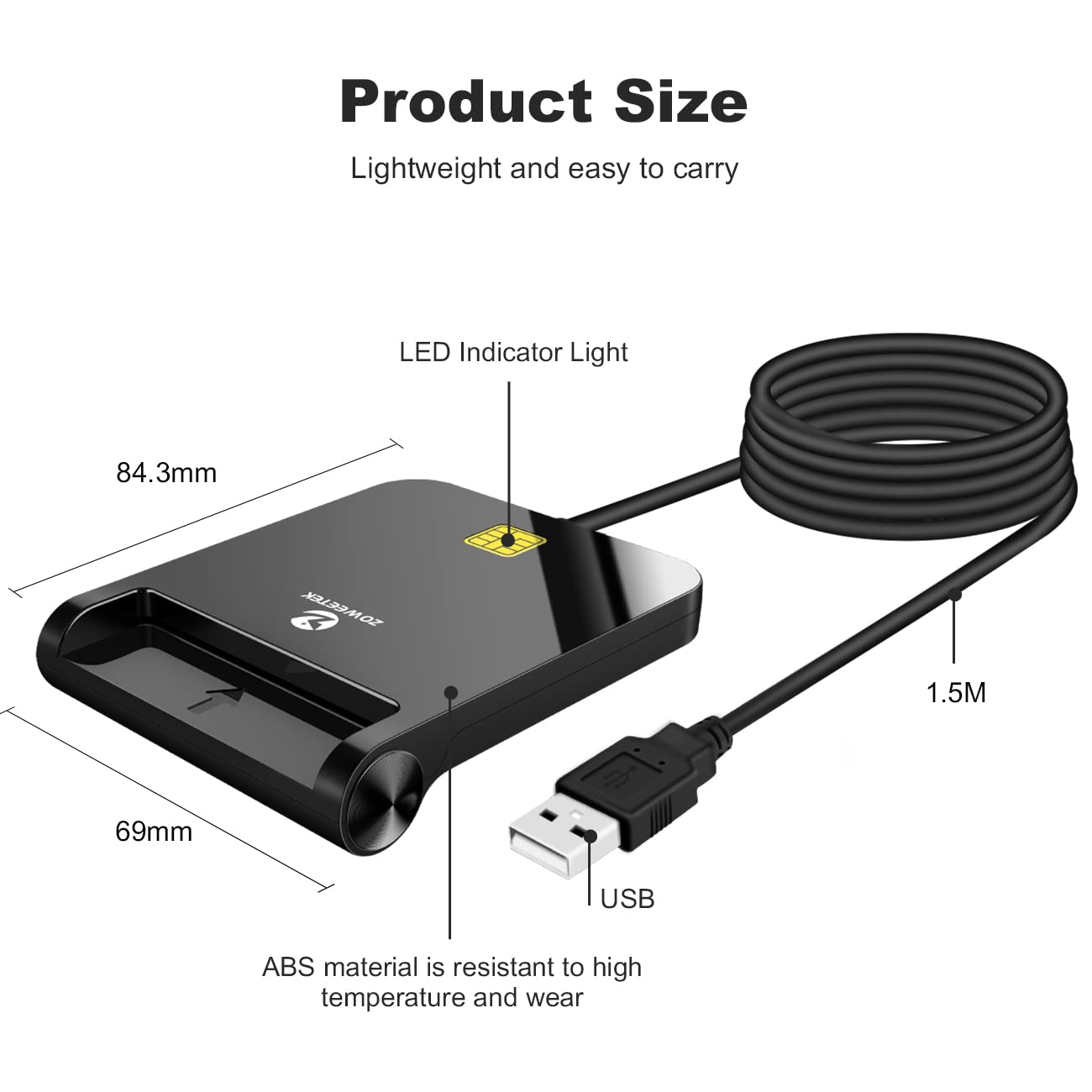 ZOWEETEK CAC Reader Military, CAC Card Reader Military, Smart Card Reader Military, Compatible with Windows, Mac OS and Linux