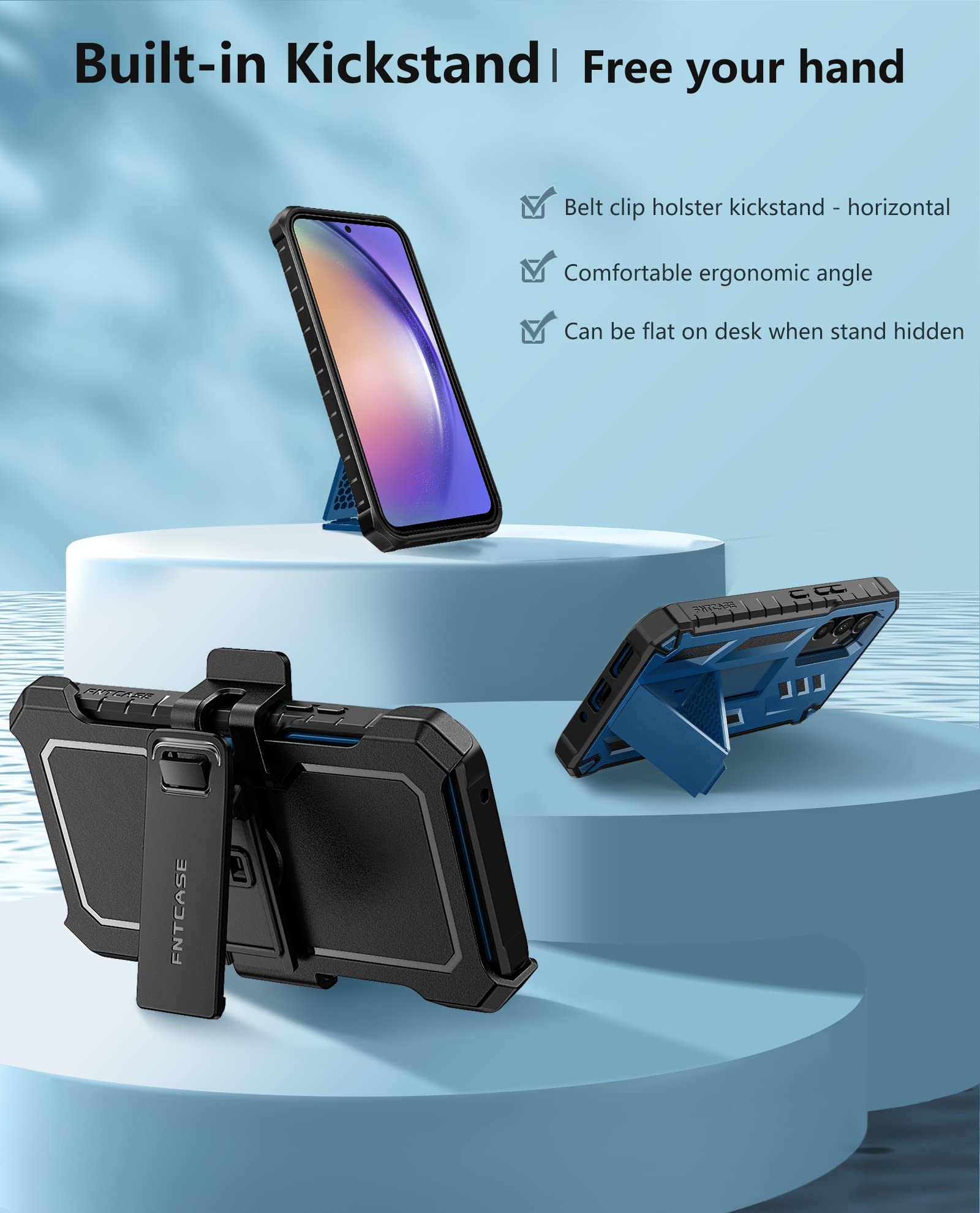 FNTCASE for Samsung Galaxy A54 5G Case: Military Grade Drop Proof Protection Cover with Kickstand & Belt-Clip Matte Textured Rugged Shockproof TPU Cell Phone Protective Case for Galaxy A54 2023 (Blue)
