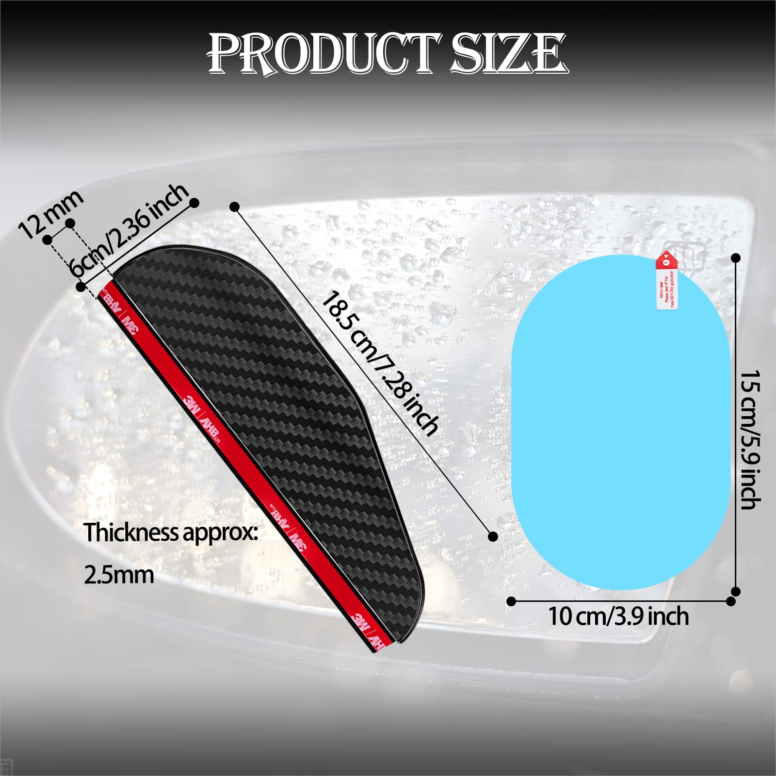 2PCS Car Rear View Mirror Rain Visor Guard, Universal Side Mirror Rain Guard, Car Rearview Mirror Film Rainproof Waterproof Mirror Film