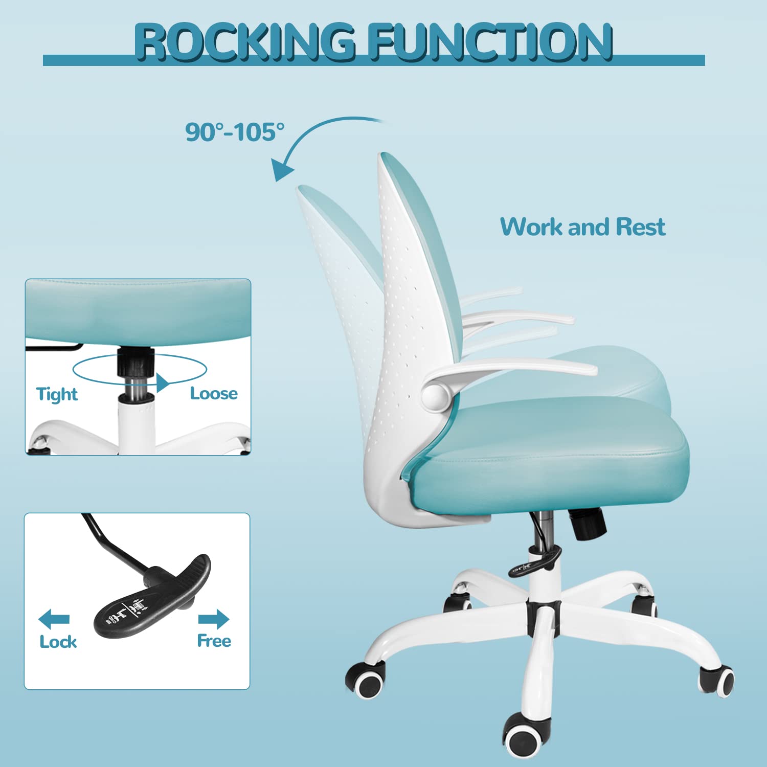 SeekFancy Kids Desk Chair Pego300, Blue Study for Boys Girls with Eggshell Design Backrest, Ergonomic Growing Teen Office Flip up Arms and Wheels, Pu Leather Task Chair…