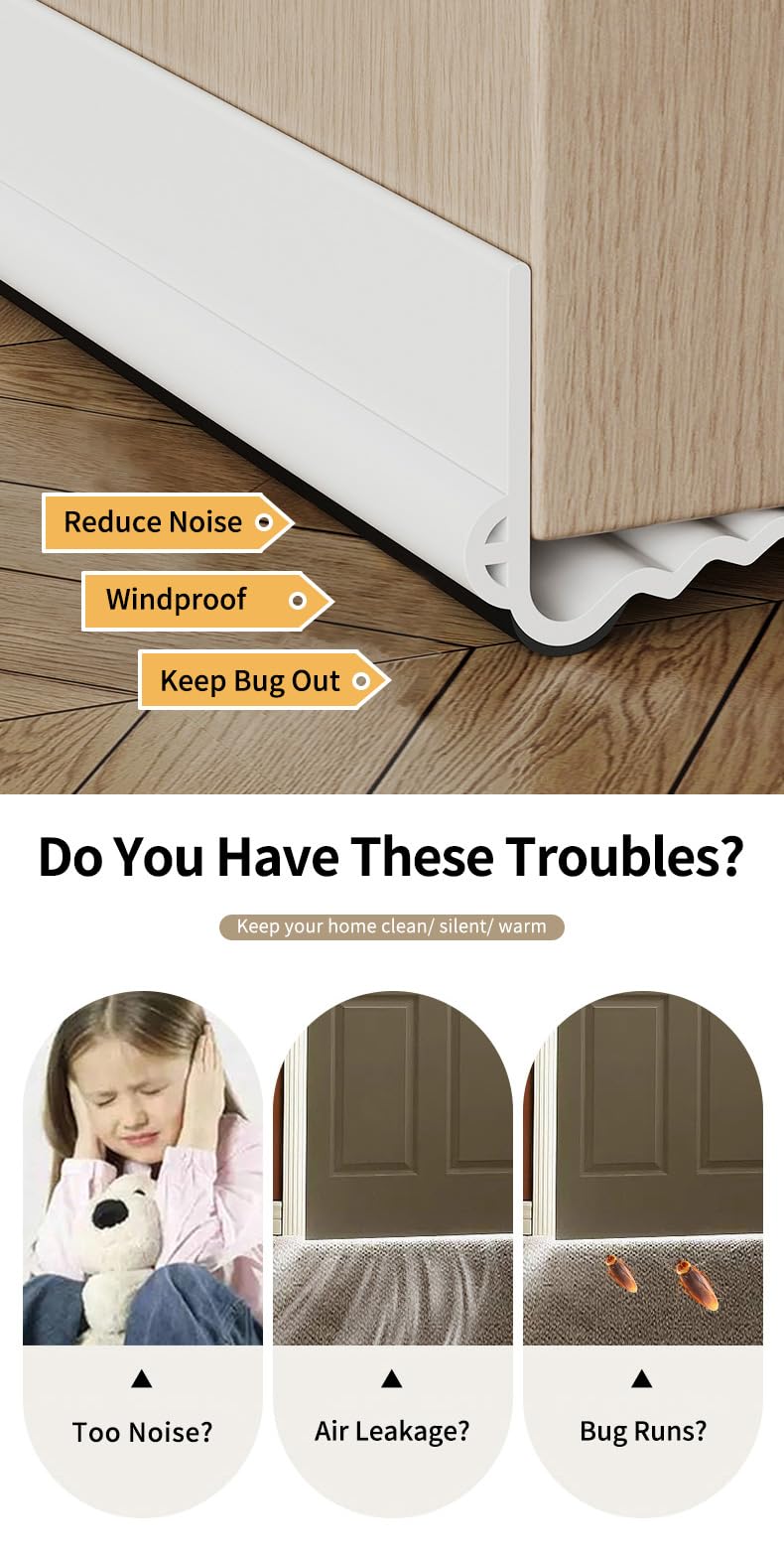 2-Pack Door Draft Stopper PVC Adjustable Length 37" Easy to Install Door Bottom Gap Filler