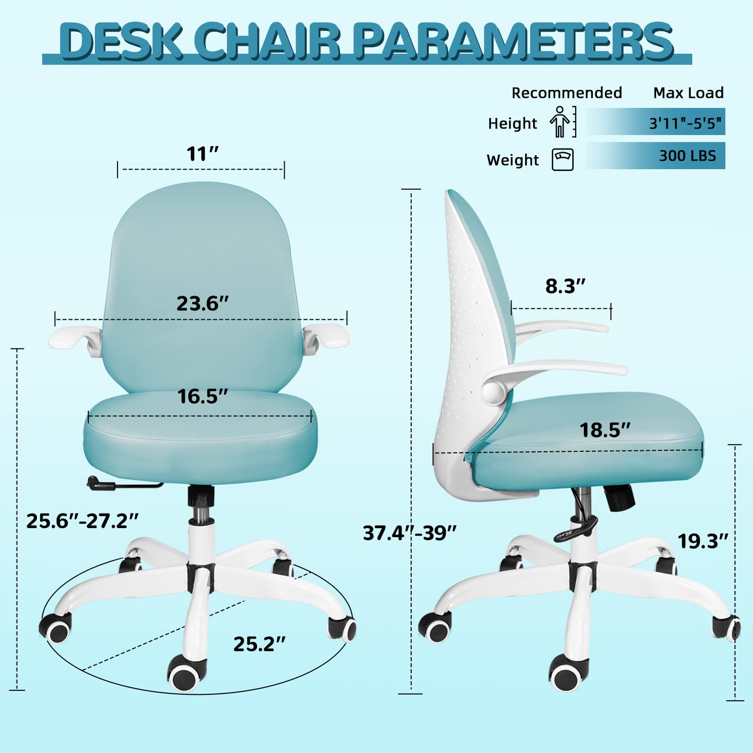 SeekFancy Kids Desk Chair Pego300, Blue Study for Boys Girls with Eggshell Design Backrest, Ergonomic Growing Teen Office Flip up Arms and Wheels, Pu Leather Task Chair…