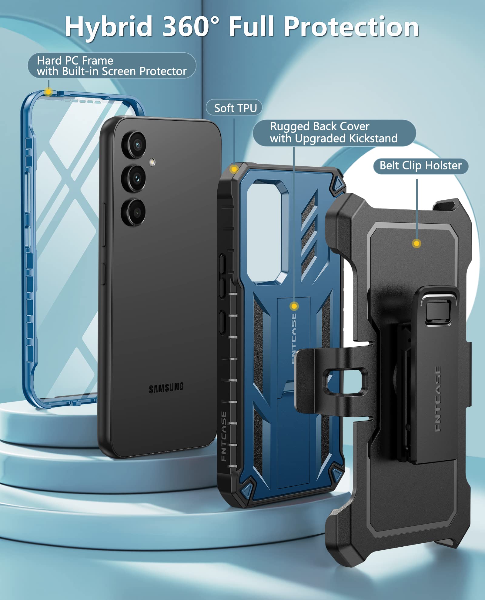FNTCASE for Samsung Galaxy A54 5G Case: Military Grade Drop Proof Protection Cover with Kickstand & Belt-Clip Matte Textured Rugged Shockproof TPU Cell Phone Protective Case for Galaxy A54 2023 (Blue)