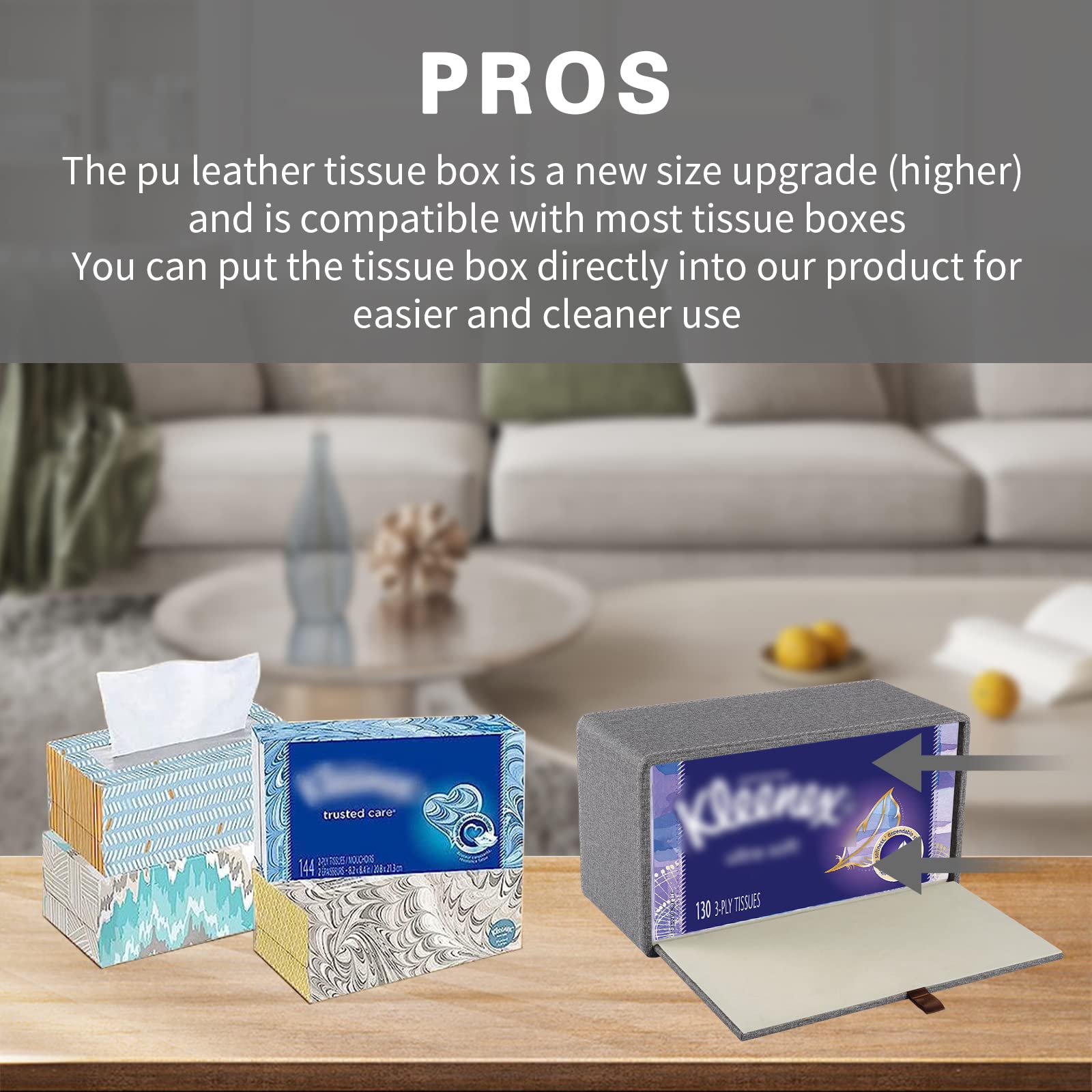 XNONE Tissue Box Cover Rectangle Kleenex Box Holder PU Leather Facial Organizer with Magnetic Bottom,Decorative Napkin Caddy for Vanity Dresser Night Stand Table Countertop Home Office Car,Grey