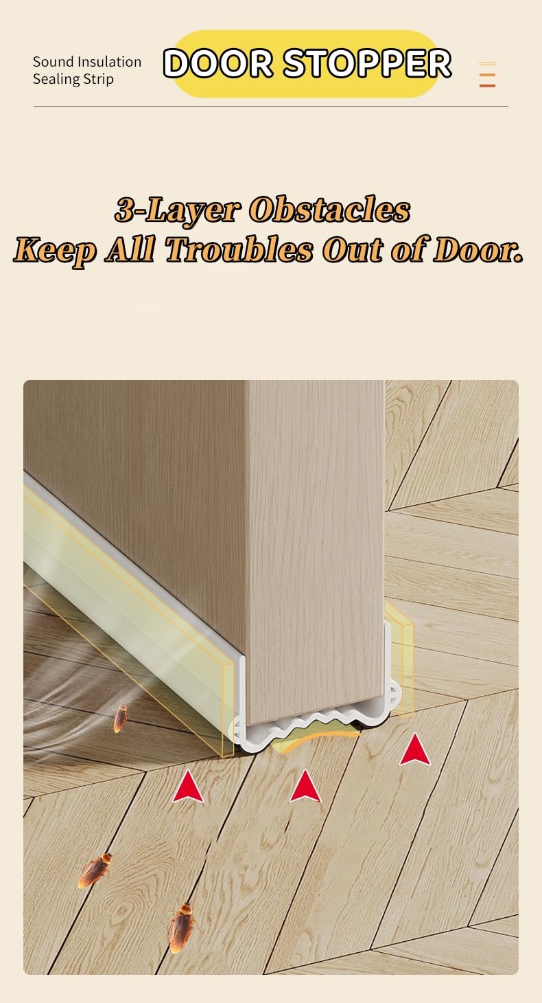 2-Pack Door Draft Stopper PVC Adjustable Length 37" Easy to Install Door Bottom Gap Filler
