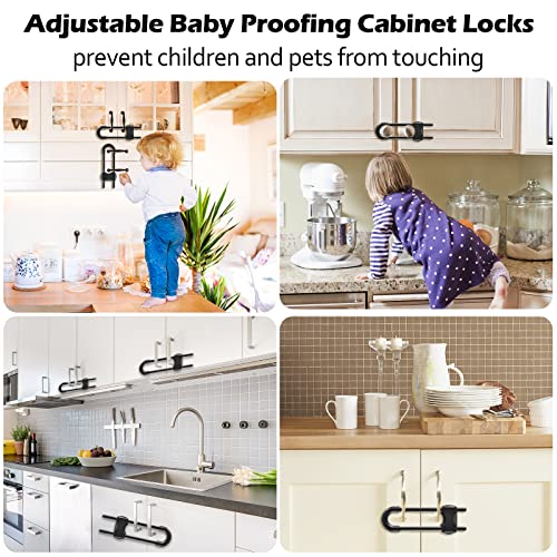 10 Pack Cabinet Locks for Babies, Baby Proofing Cabinet Locks, Adjustable U-Shaped Sliding Cabinet Child Safety Locks Childproof Latches for Knob Handles on Kitchen Storage Door Closet Dresser (Black)