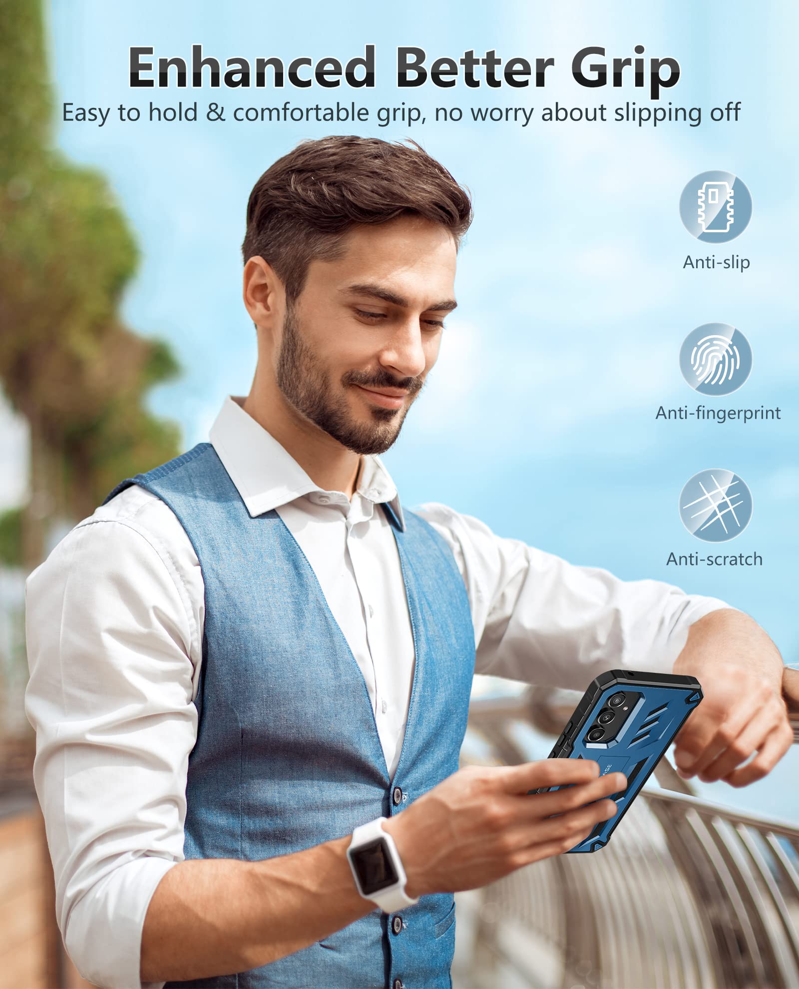 FNTCASE for Samsung Galaxy A54 5G Case: Military Grade Drop Proof Protection Cover with Kickstand & Belt-Clip Matte Textured Rugged Shockproof TPU Cell Phone Protective Case for Galaxy A54 2023 (Blue)