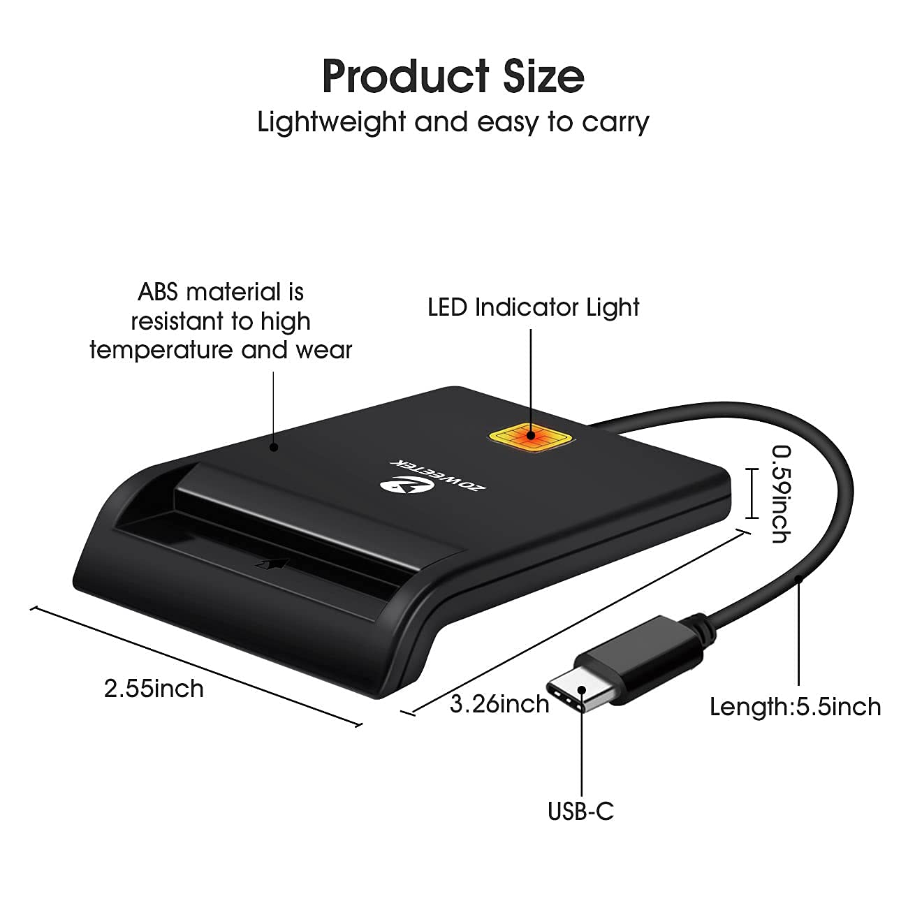 ZOWEETEK CAC Card Reader Military, Smart Card Reader DOD Military USB Common Access CAC, Compatible with Windows, Mac OS and Linux