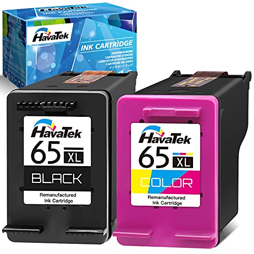 HavaTek Remanufactured Ink Cartridge Replacement for HP 65XL 65 XL for Envy 5055 5052 5000 5058 5012 DeskJet 2600 2622 2652 3722 3755 3752 2655 3720 2640 3723 AMP 120 100 Printer (1 Black, 1 Color)