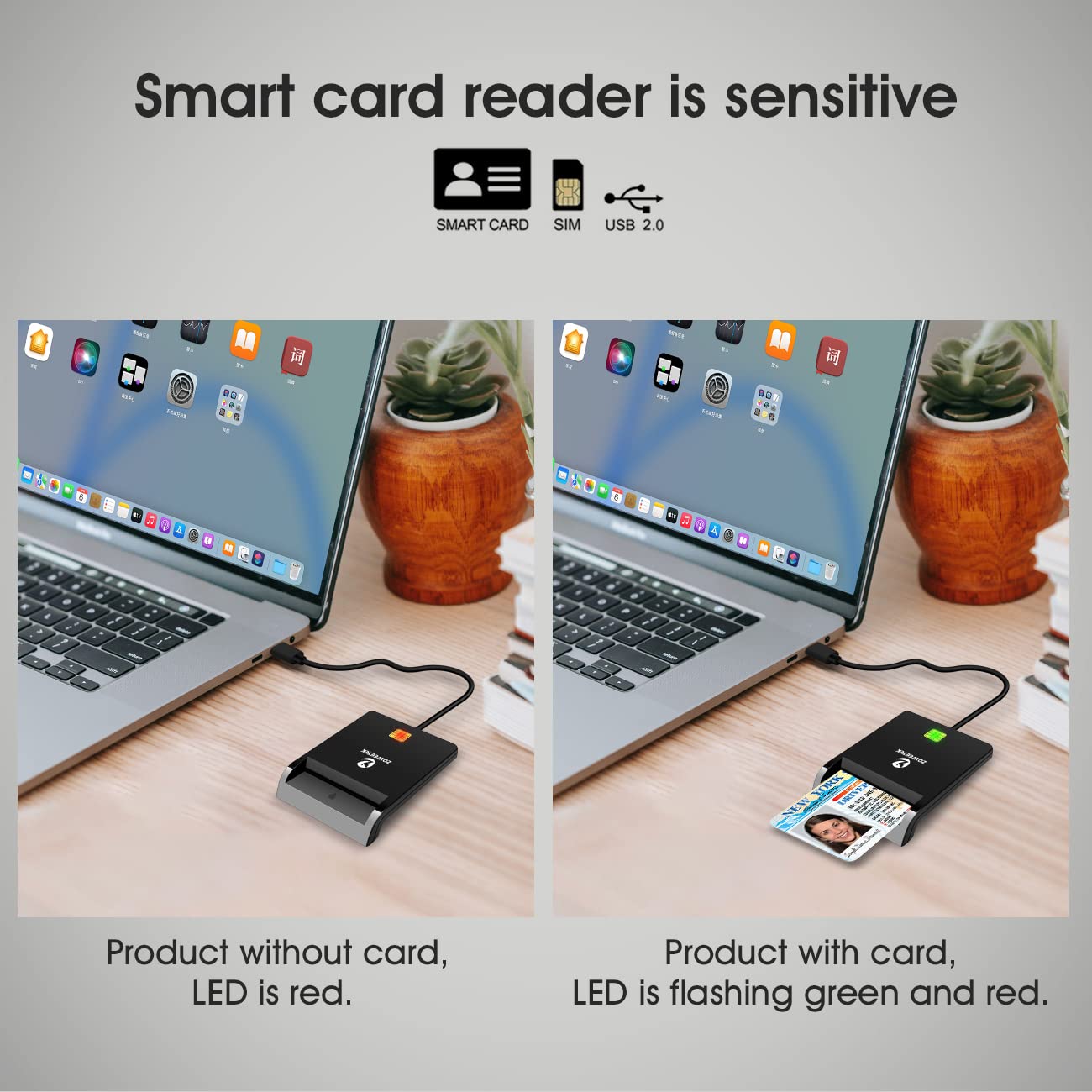 ZOWEETEK CAC Card Reader Military, Smart Card Reader DOD Military USB Common Access CAC, Compatible with Windows, Mac OS and Linux