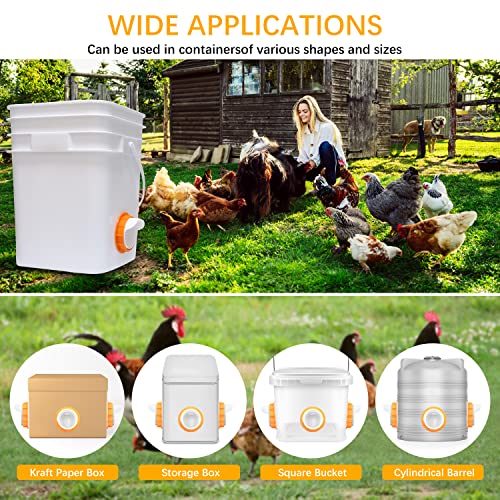 DSTANA DIY Chicken Feeder No Waste 4 Ports Automatic Poultry Feeder with 4Pcs Stopper & 1 Hole Saw, Weatherproof Reusable Gravity Chicken Feeder Kits for Buckets, Barrels, Bins, Troughs(Orange)