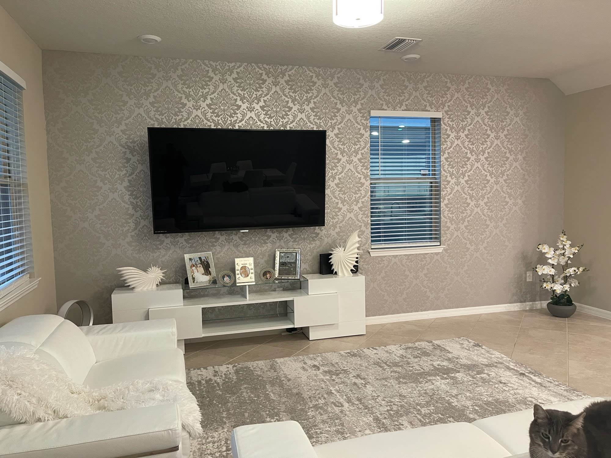yaretzy Peel and Stick Wallpaper 3D Silver Grey Floral Modern Damask Removable Wallpaper Bedroom Embossed Sticky Self Adhesive Wallpaper 20.8inch x 118inch
