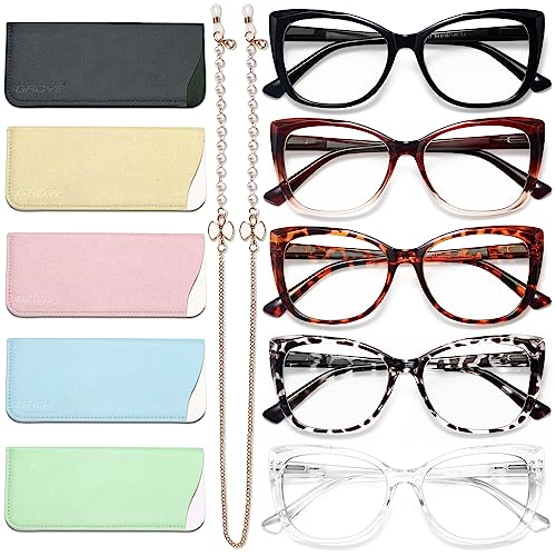 Gaoye 5-Pack Reading Glasses for Women-Blue Light Blocking Computer Readers-Stylish Oversized Vintage Cateye Frame（A1-mix01-2.00