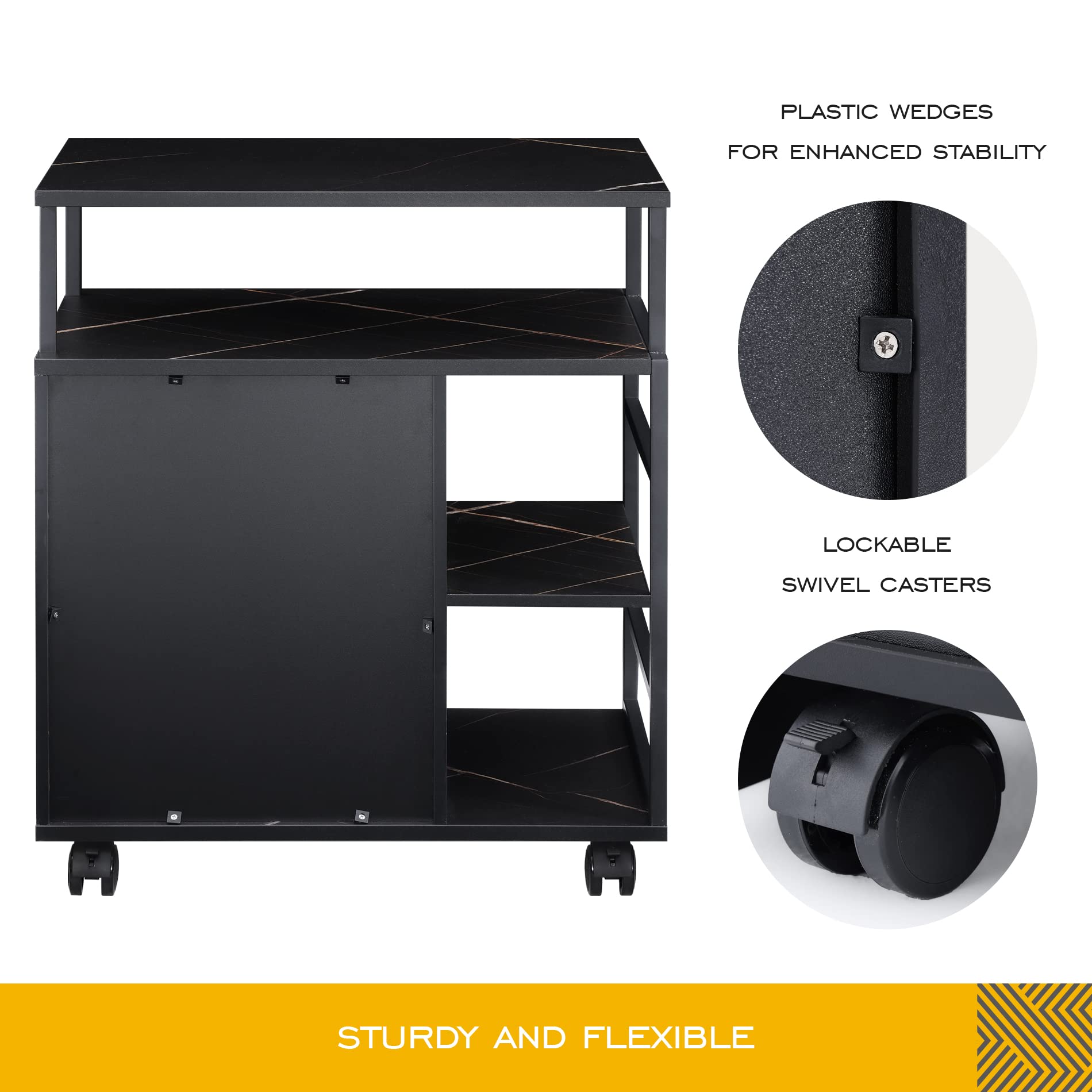 HOMOOI 2-Drawer Lateral File Cabinet, Mobile Large Printer Stand with Open Shelves, Home Office Filing Cabinet for Hanging A4/Letter Size File Folders, Black, Wood and Metal