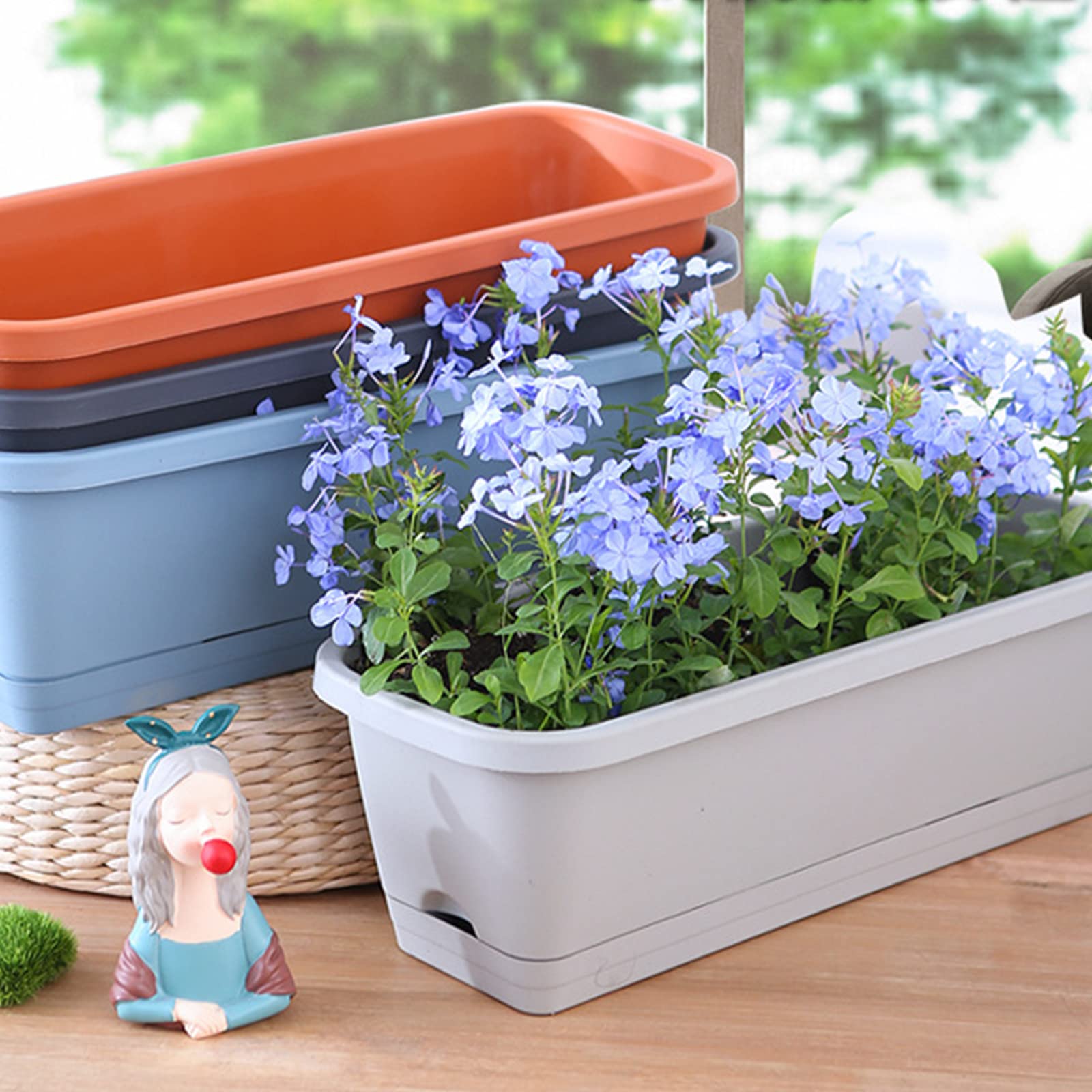 8-pack 15.6*7.5*5.9" Planter Boxes Outdoor Large,Window Box Planters Rectangle for Indoor Plants,Long Planter Box with Drainage Tray,Windowsill Herb Garden for Vegetables Succulents(Off-white)