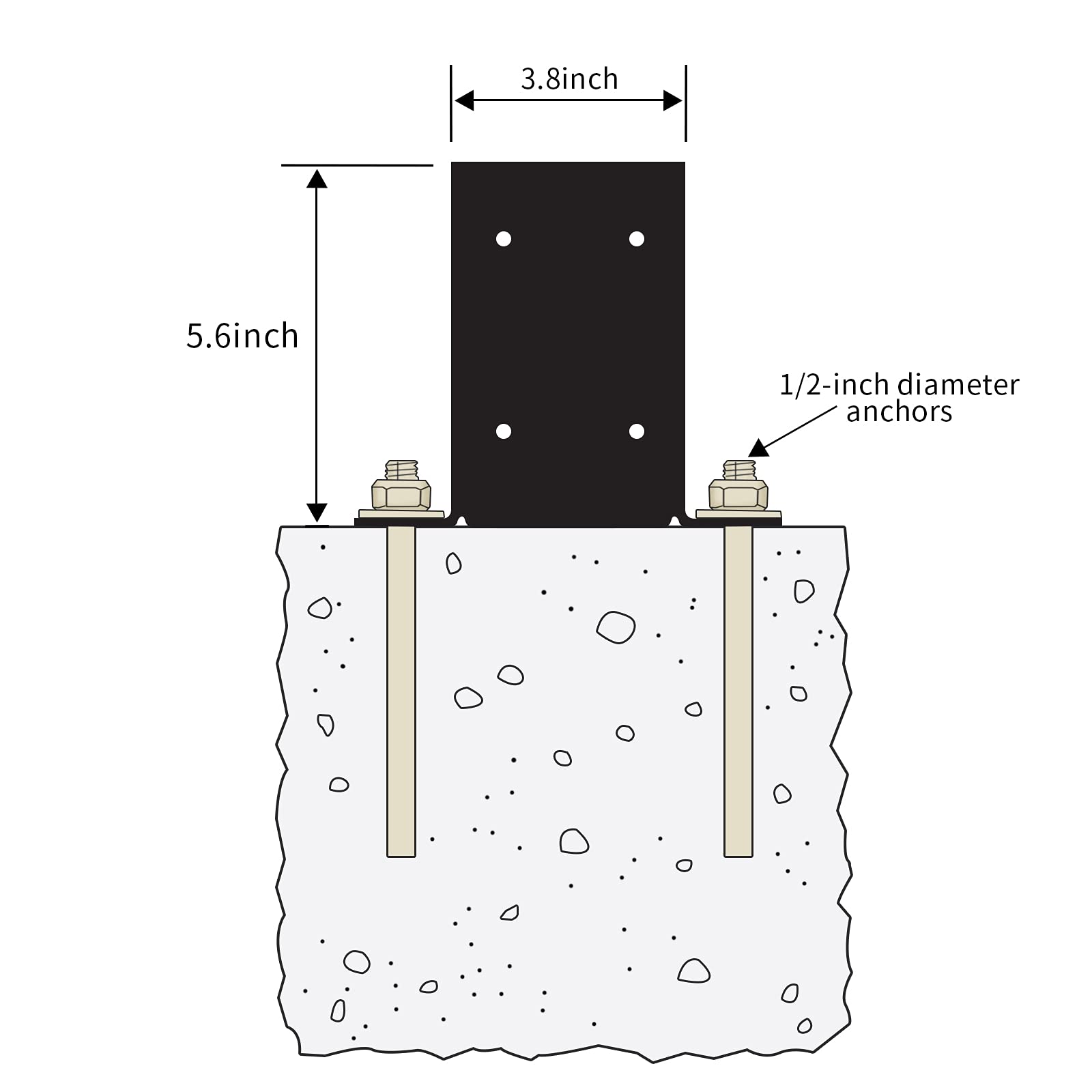 4 x 4 Post Base 2 PCS,Inner Size 3.6"x3.6"Deck Post Base,Heavy Duty Metal Black Powder Coated Post Brackets,for Pavilion Deck Railing Support Deck Base Plate, Support Bolt Down