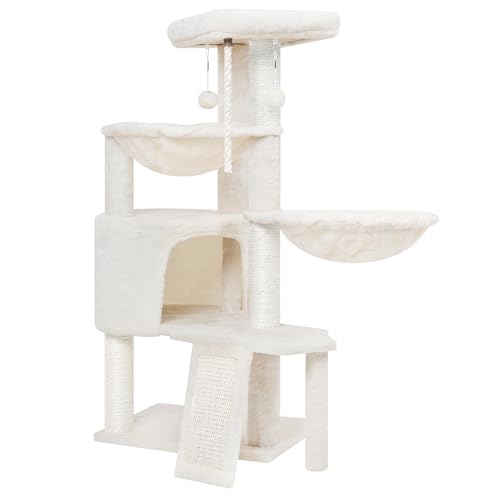Wang Xin Three Layer Cat Tree with Cat Condo Scratch Pad and Two Hammocks,Beige