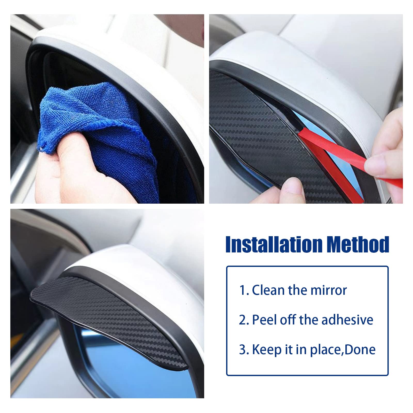 Sodcay 2 PCS Car Rear View Mirror Rain Visor Guard, Carbon Fiber Reverse Mirror Rain Brow, 6.9In Waterproof Sunshade Side View Mirror Protection Cover, Universal for Most Car, Truck SUV (Black)