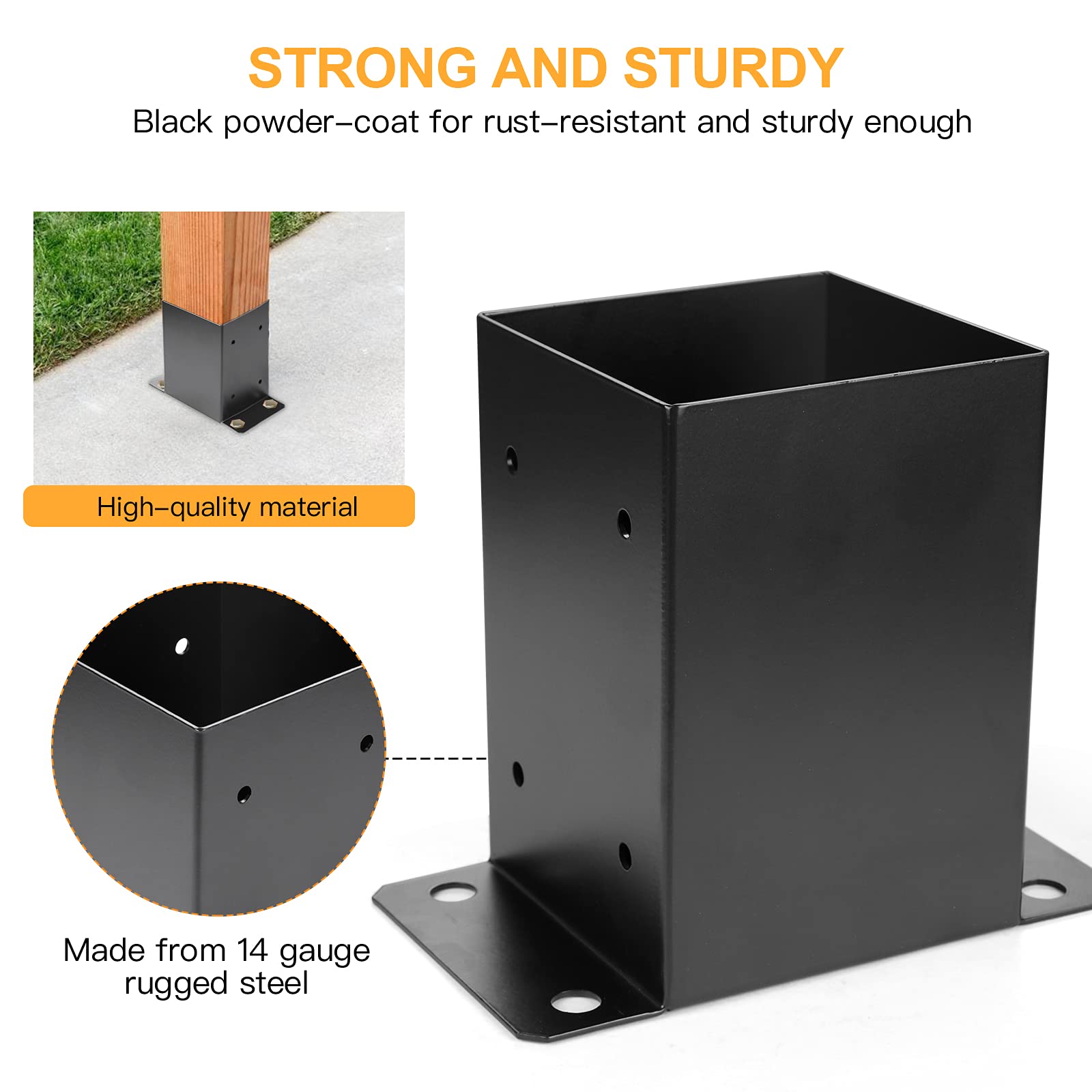 4 x 4 Post Base 2 PCS,Inner Size 3.6"x3.6"Deck Post Base,Heavy Duty Metal Black Powder Coated Post Brackets,for Pavilion Deck Railing Support Deck Base Plate, Support Bolt Down