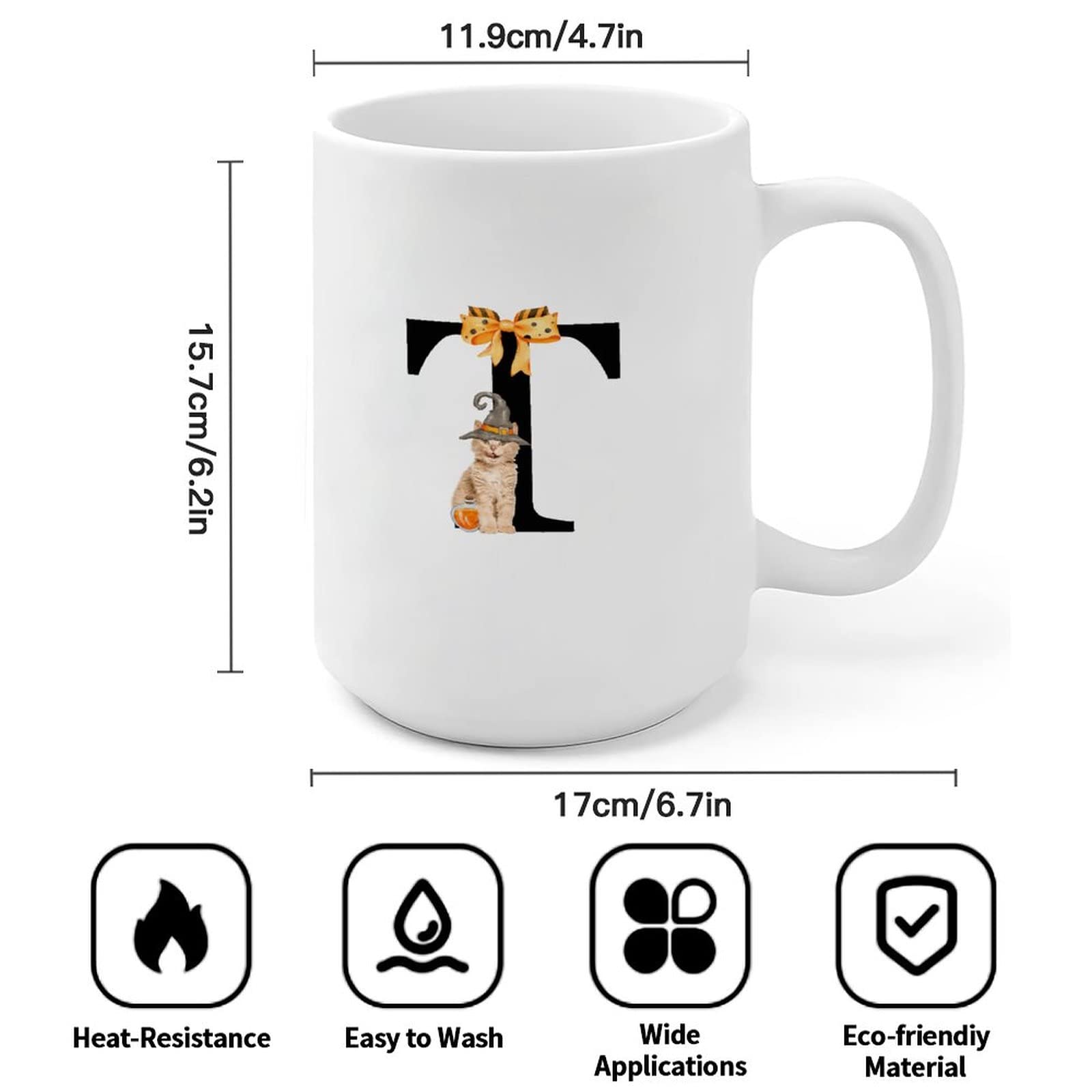 Halloween Initial Letter T Cat White Mugs Coffee Tea Cup Floral Alphabet Mug Mockup Ceramic Coffee Mug Mock Mugs from Daughter Wife And Son – Christmas Mug 15oz