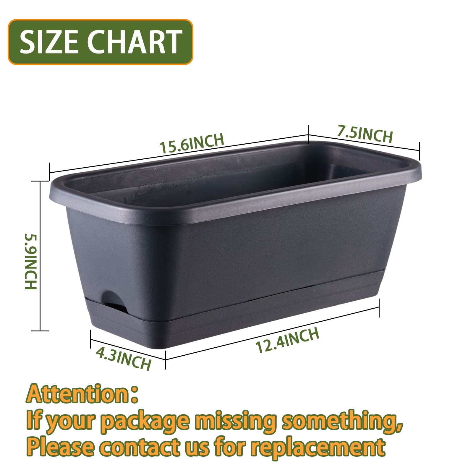 8-pack 15.6*7.5*5.9" Planter Boxes Outdoor Large,Window Box Planters Rectangle for Indoor Plants,Long Planter Box with Drainage Tray,Windowsill Herb Garden for Vegetables Succulents(Off-white)